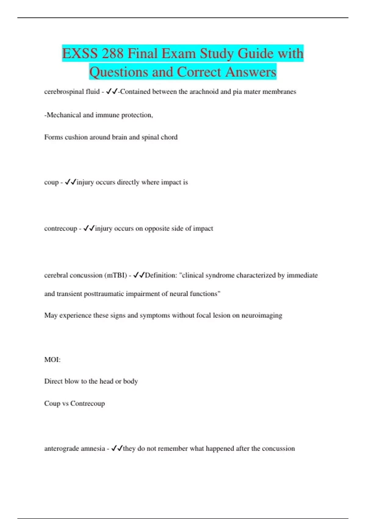 EXSS 288 Final Exam Study Guide with Questions and Correct Answers ...