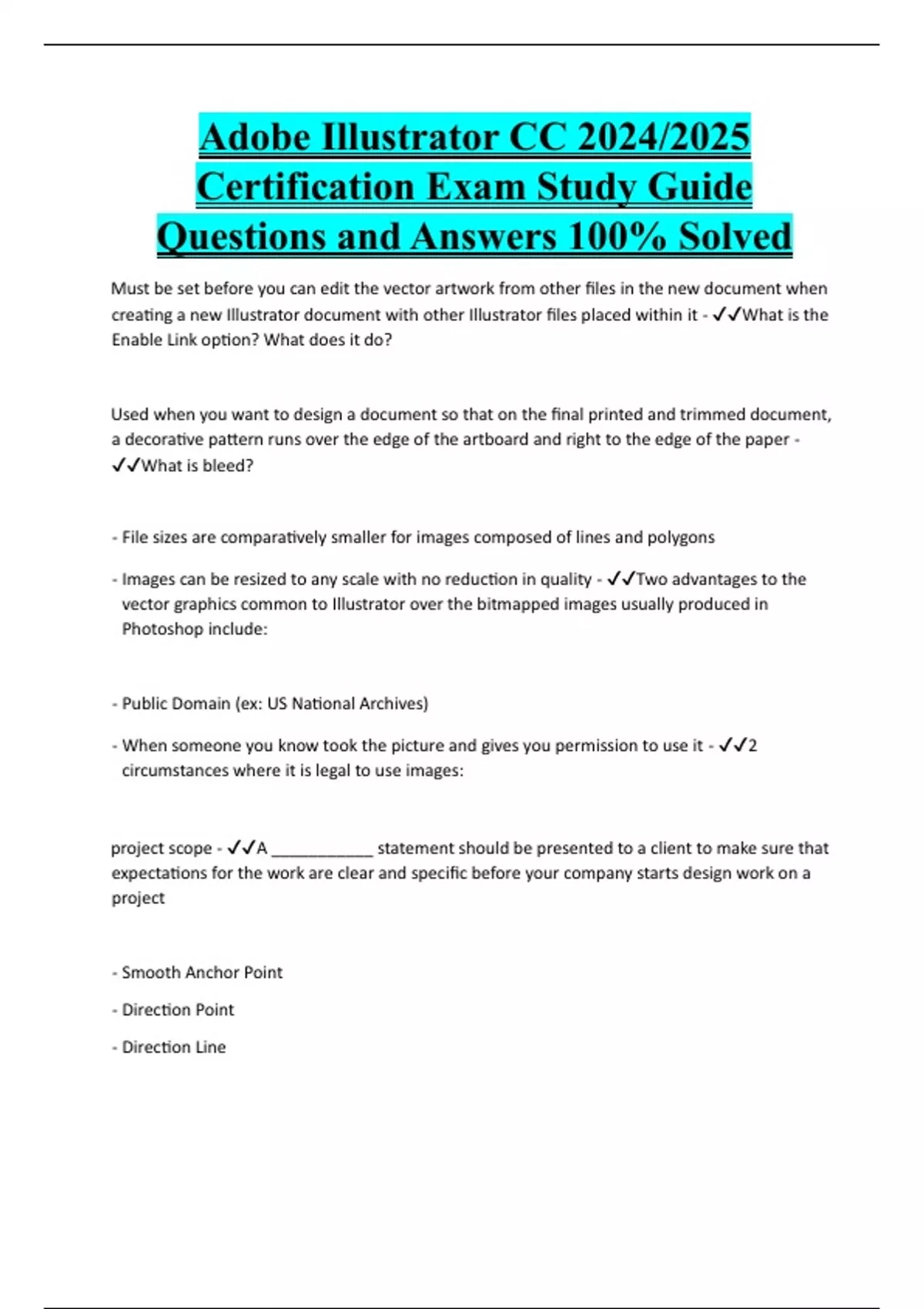 Adobe Illustrator CC 2024/2025 Certification Exam Study Guide Questions ...