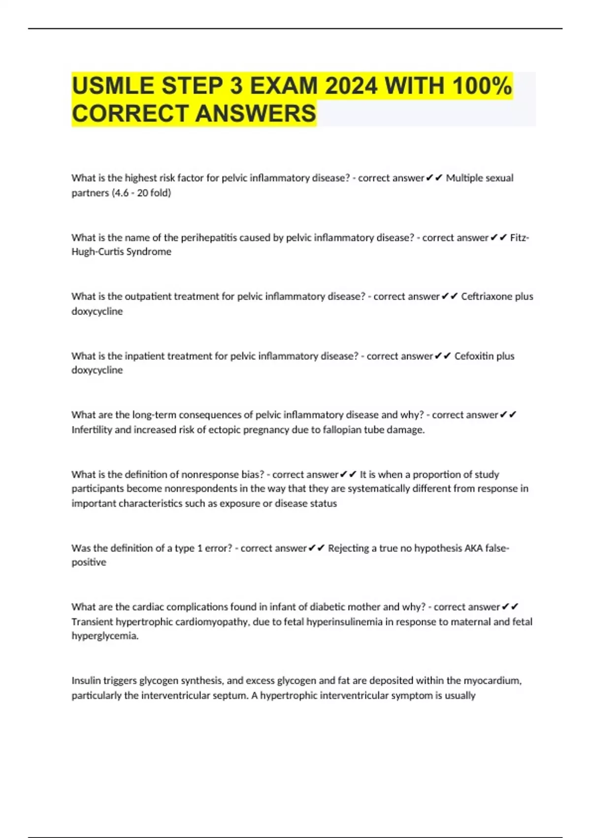 USMLE STEP 3 EXAM 2024 WITH 100% CORRECT ANSWERS - USMLE b - Stuvia US