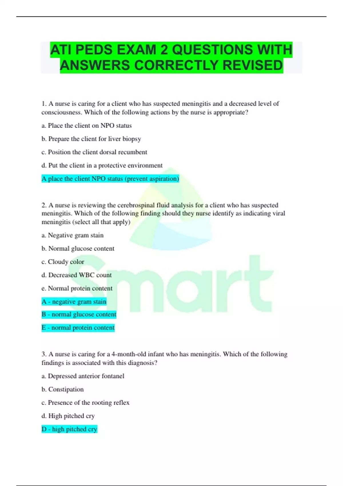 ATI PEDS EXAM 2 QUESTIONS WITH ANSWERS CORRECTLY REVISED - ATI PEDS ...