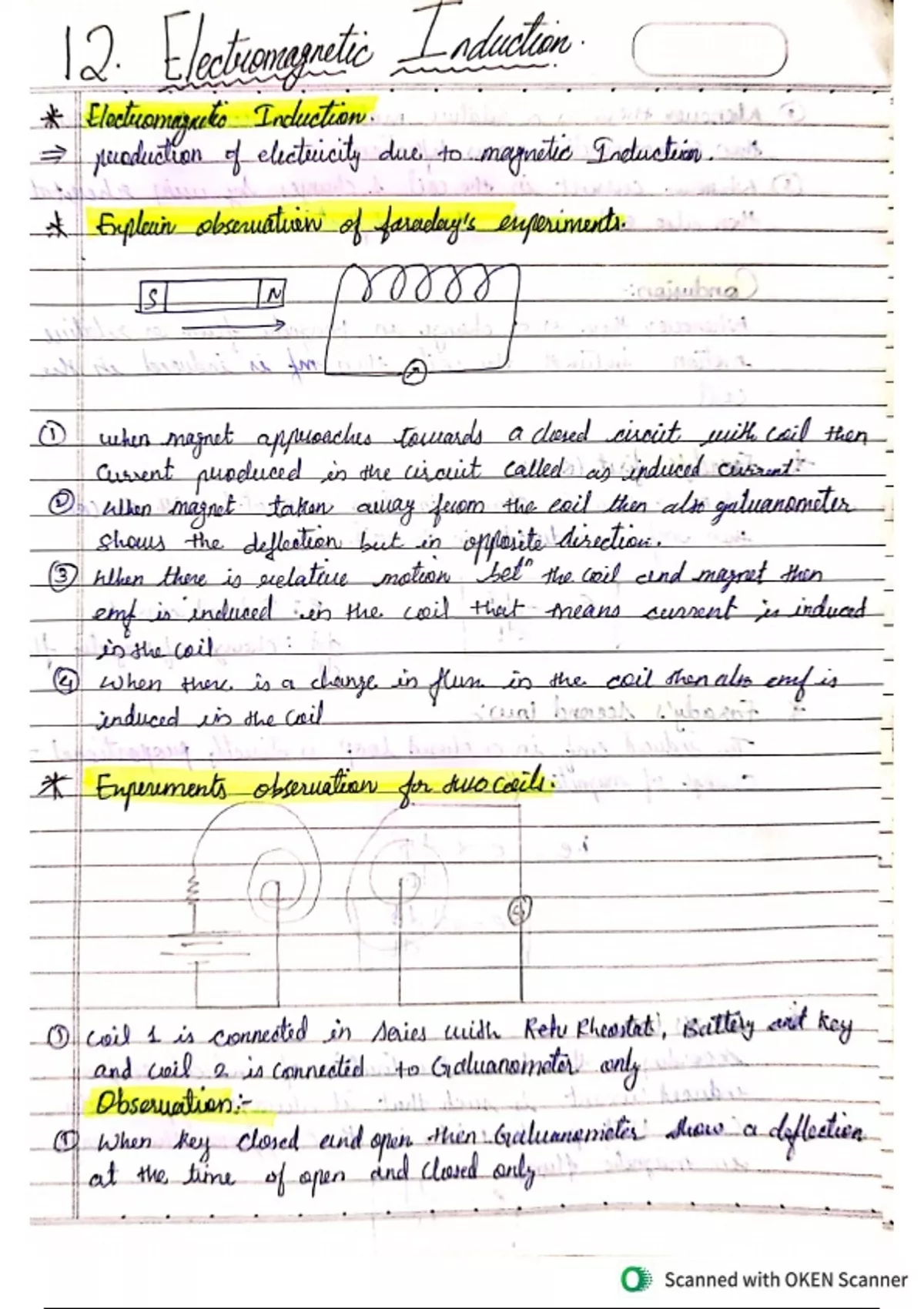 Physics chapter (ELECTROMAGNETIC INDUCTION ) hand written notes ...