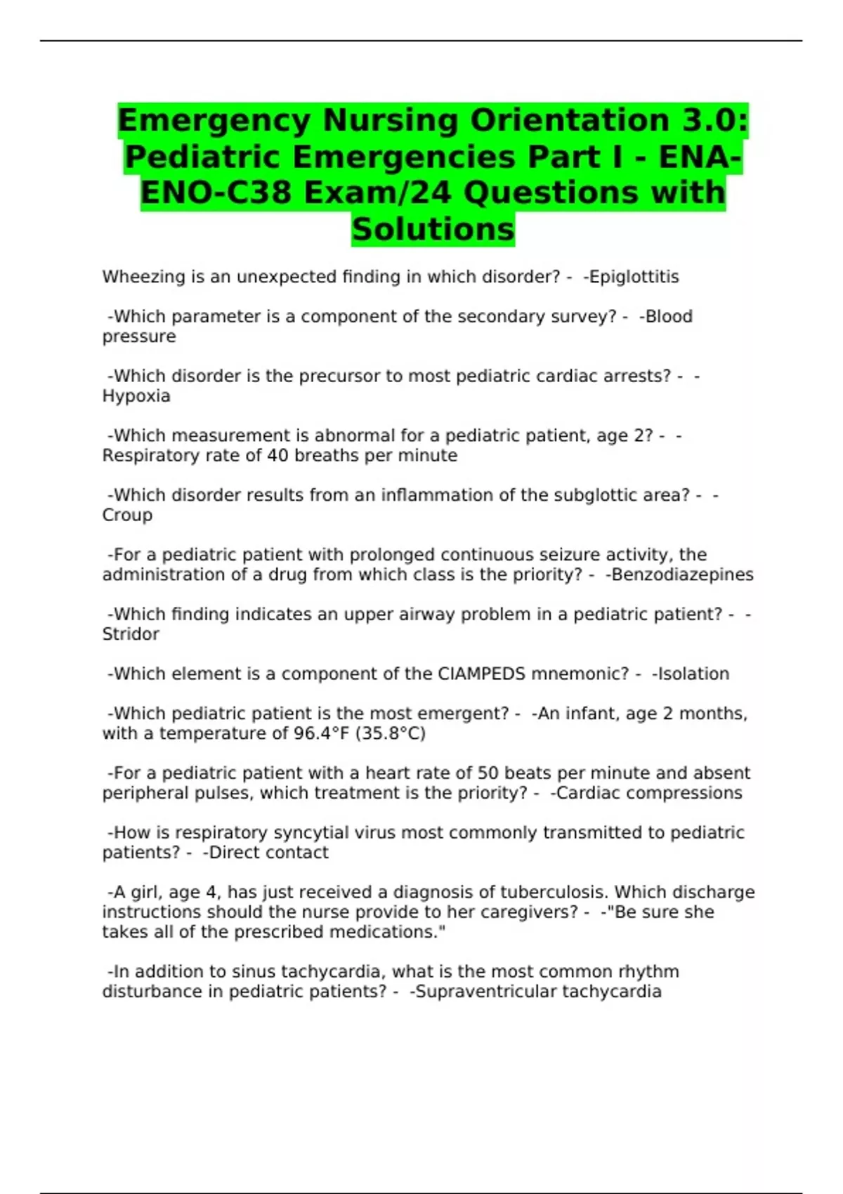 Emergency Nursing Orientation 3.0: Pediatric Emergencies Part I - ENA ...