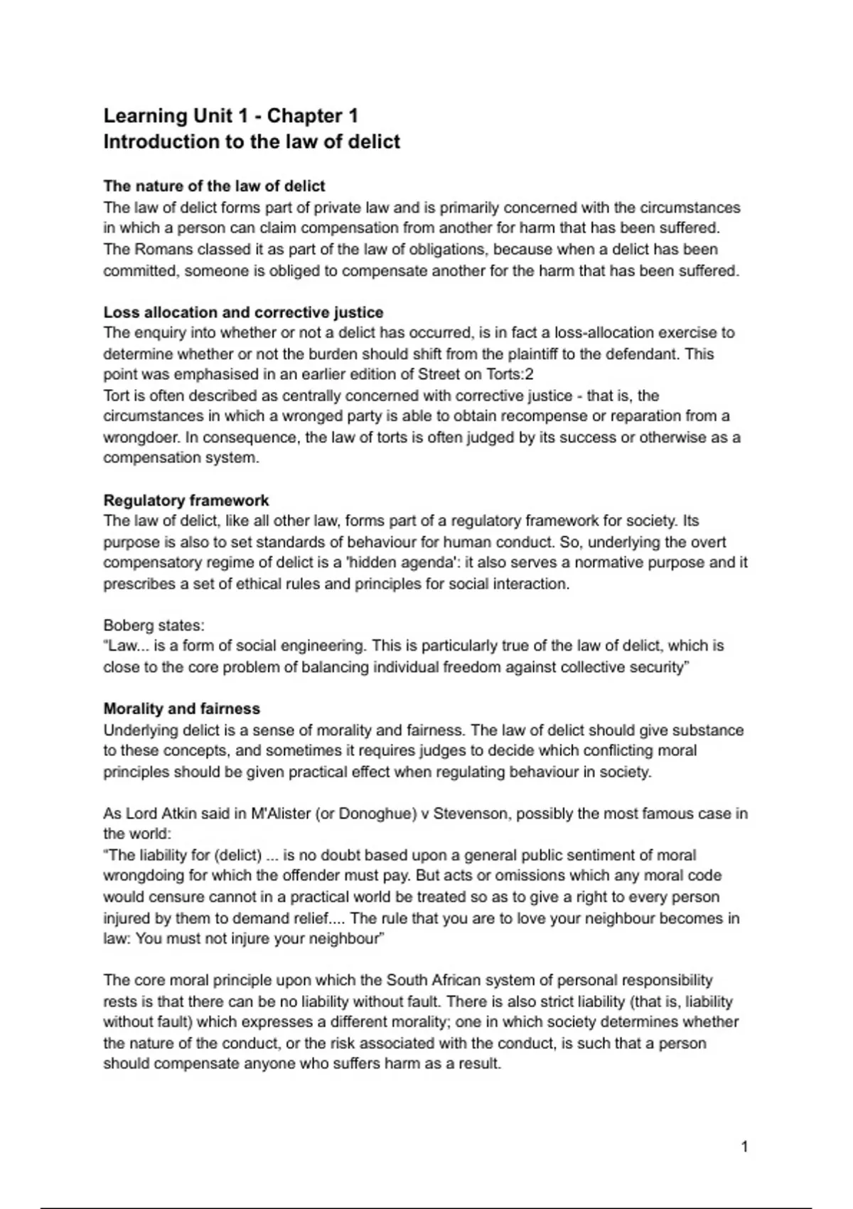 Textbook summary of law of delict - Law of Delict (LOD301) - Stuvia SA