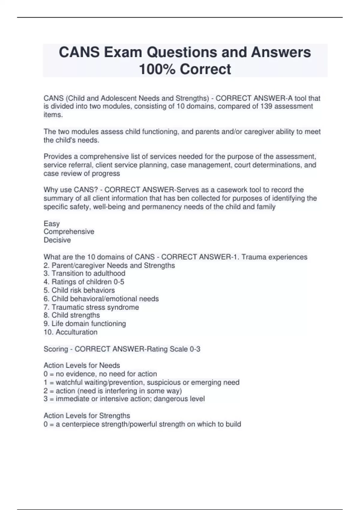 CANS Exam Questions and Answers 100% Correct - Cans - Stuvia US