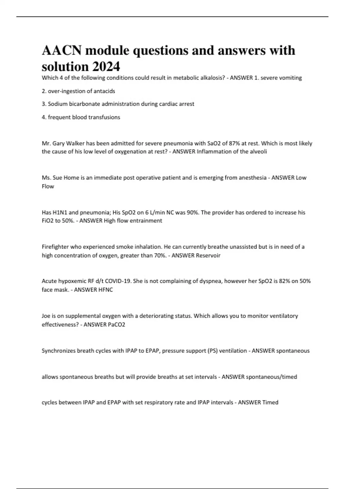 AACN module questions and answers with solutions 2024 - AACN - Stuvia US