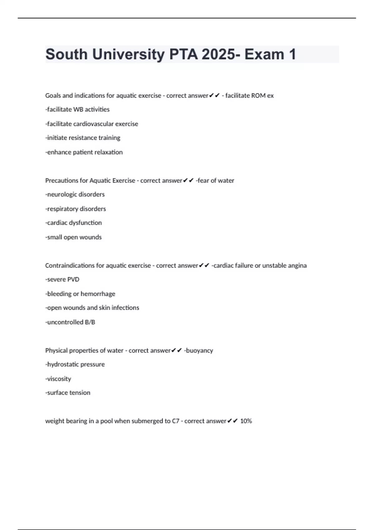 South University PTA 2025- Exam 1 - SOUTH UNIVERSITY TAMPA - Stuvia US