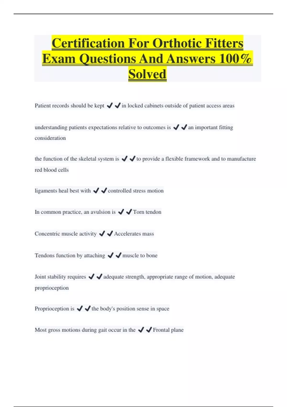 Certification For Orthotic Fitters Exam Questions And Answers 100% ...