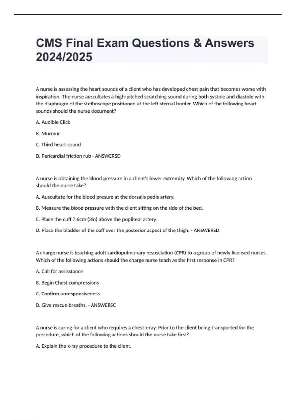 CMS Final Exam Questions & Answers 2024/2025 - CMS - Stuvia US