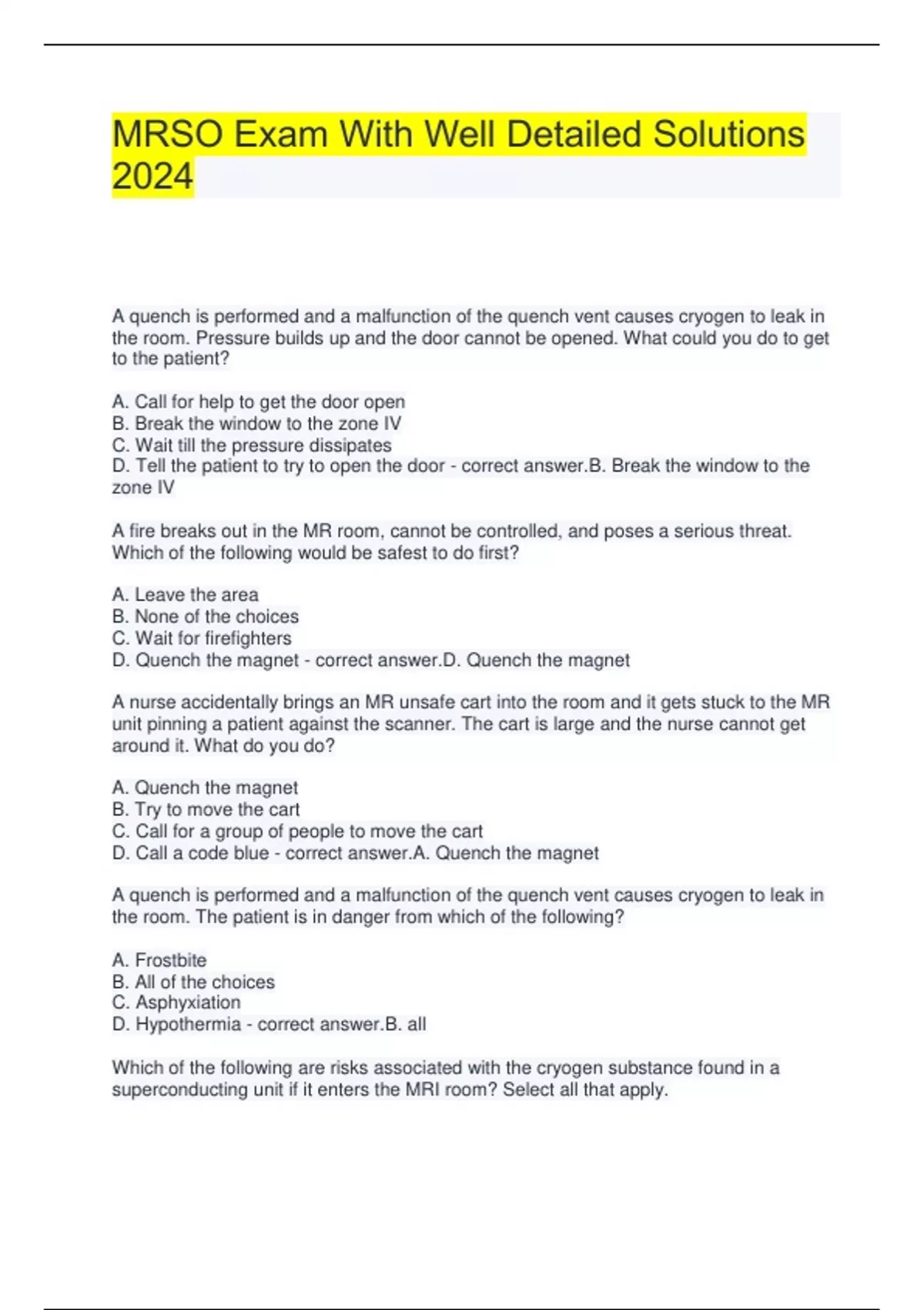 MRSO Exam With Well Detailed Solutions 2024 - MRSO - Stuvia US