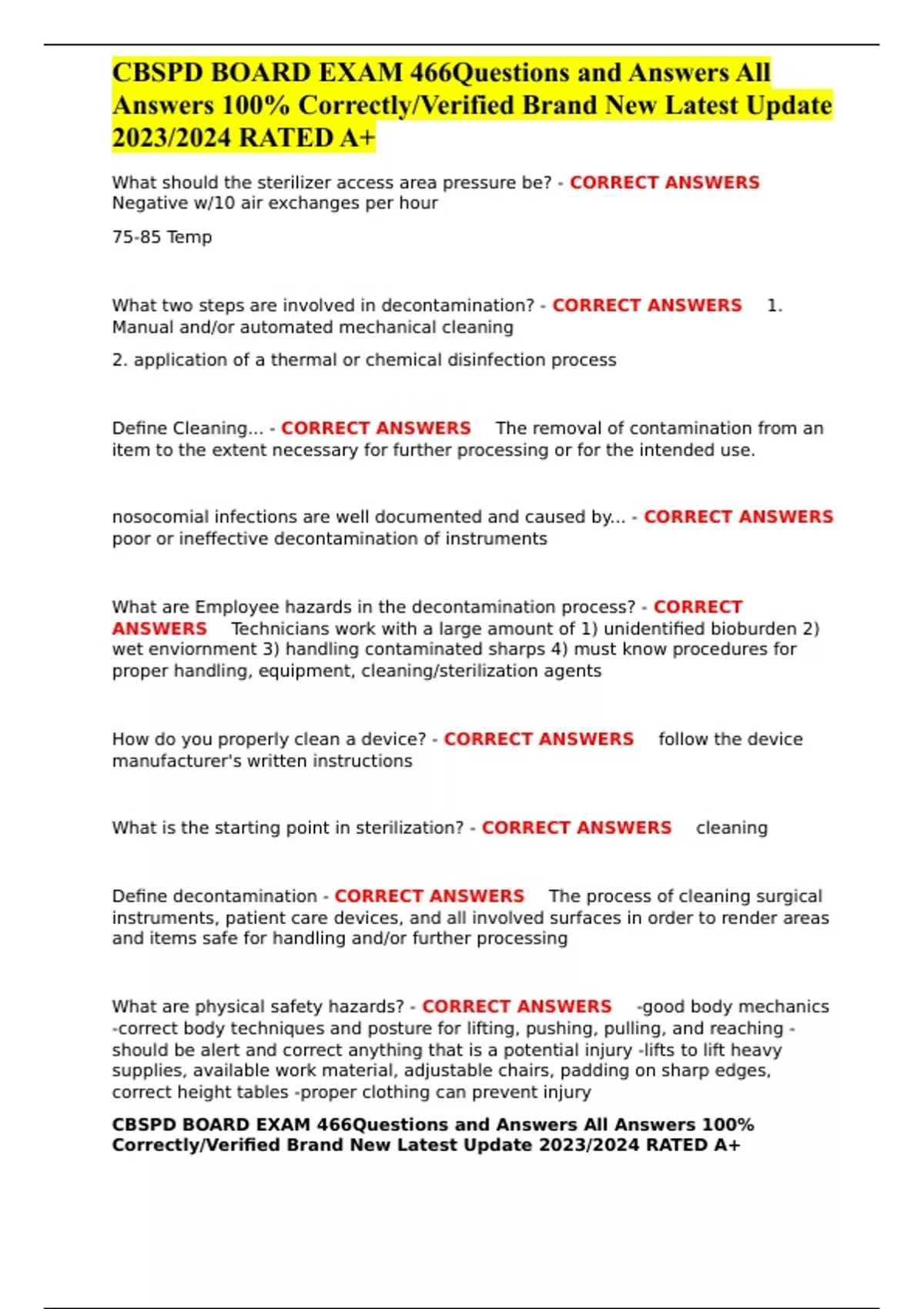 CBSPD BOARD EXAM 466Questions and Answers All Answers 100% Correctly ...