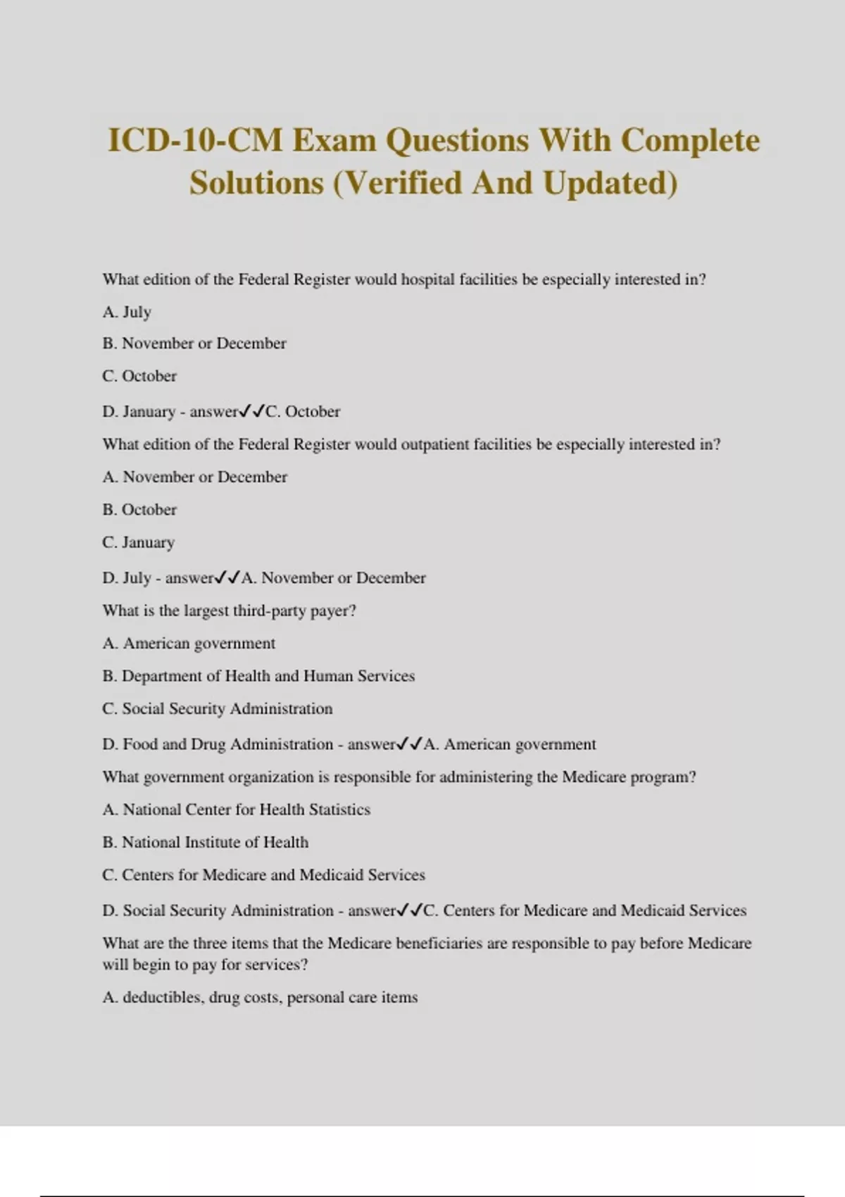 ICD-10-CM Exam Questions With Complete Solutions (Verified And Updated ...