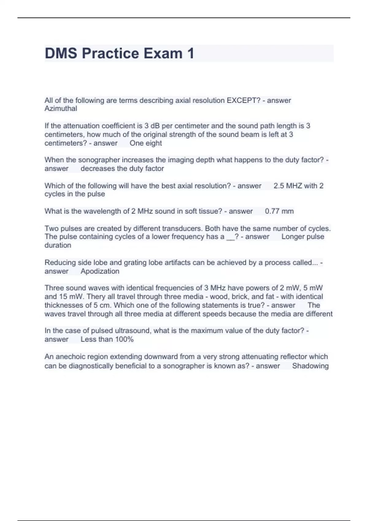 DMS Practice Exam 1 Questions and Answers 2024 - DMS - Stuvia US