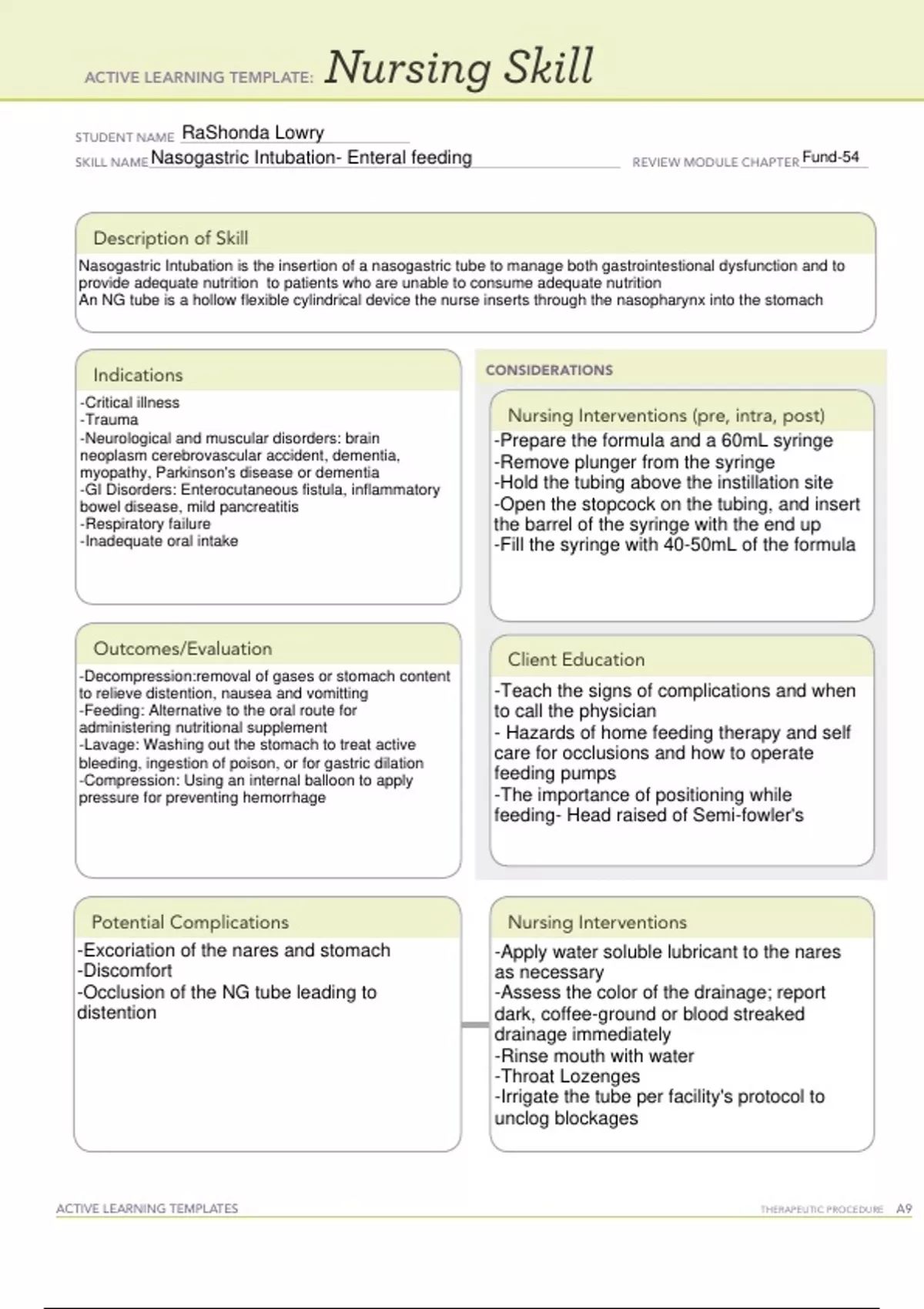 Nursing Skill ATI Template-NG tube-Enteral Feeding - NURSING MISC ...
