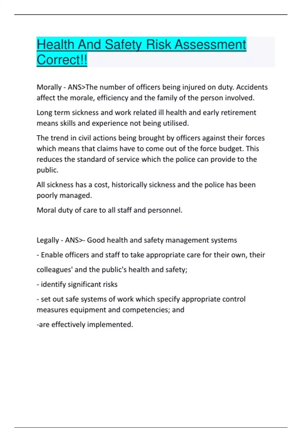 Health And Safety Risk Assessment Correct!! - Safety and risk ...