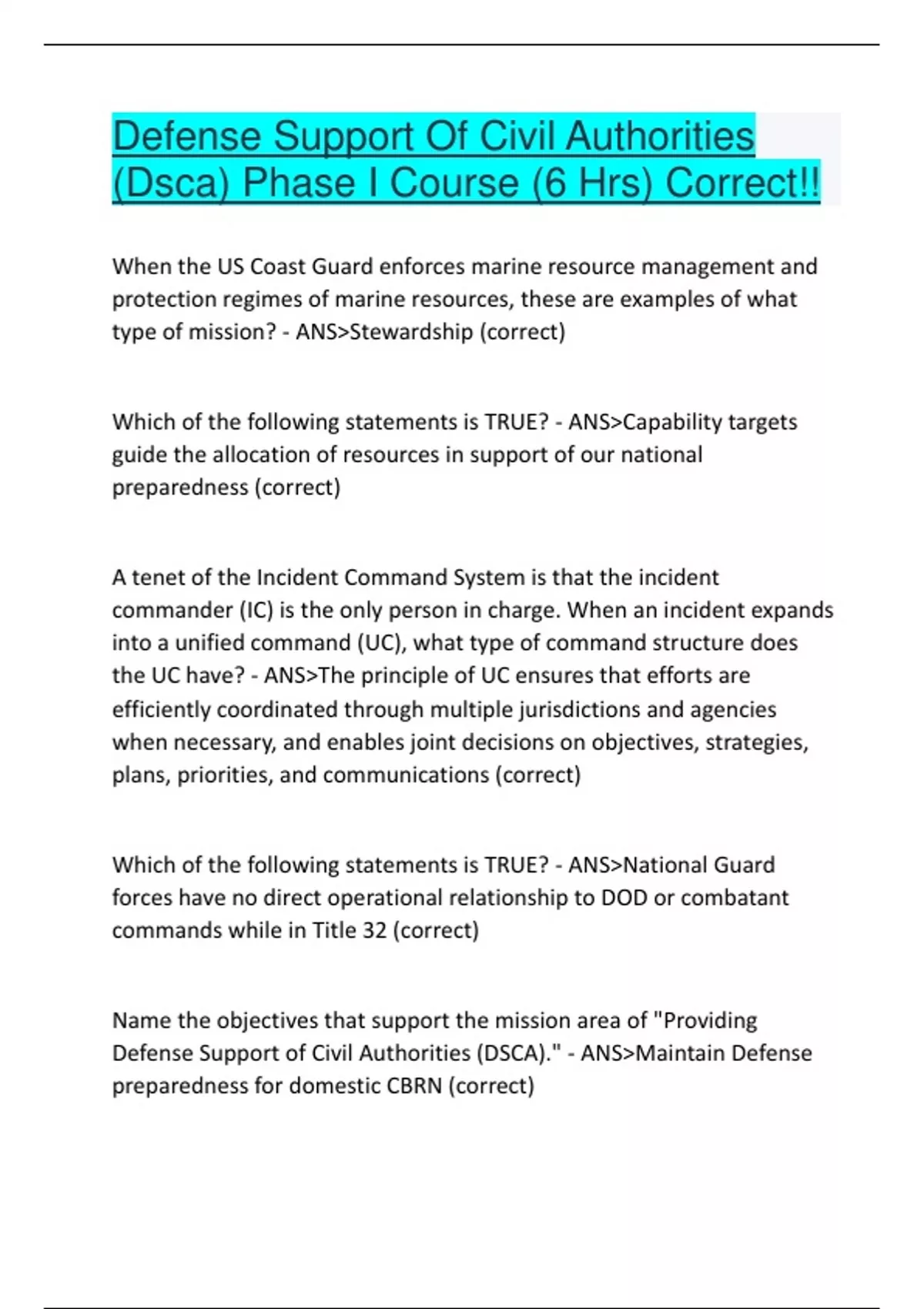 Defense Support Of Civil Authorities (Dsca) Phase I Course (6 Hrs ...