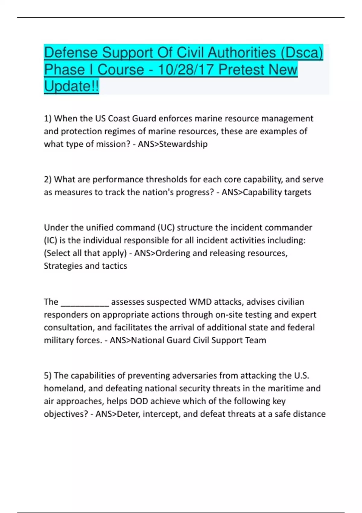 Defense Support Of Civil Authorities (Dsca) Phase I Course - 10 28 17 ...