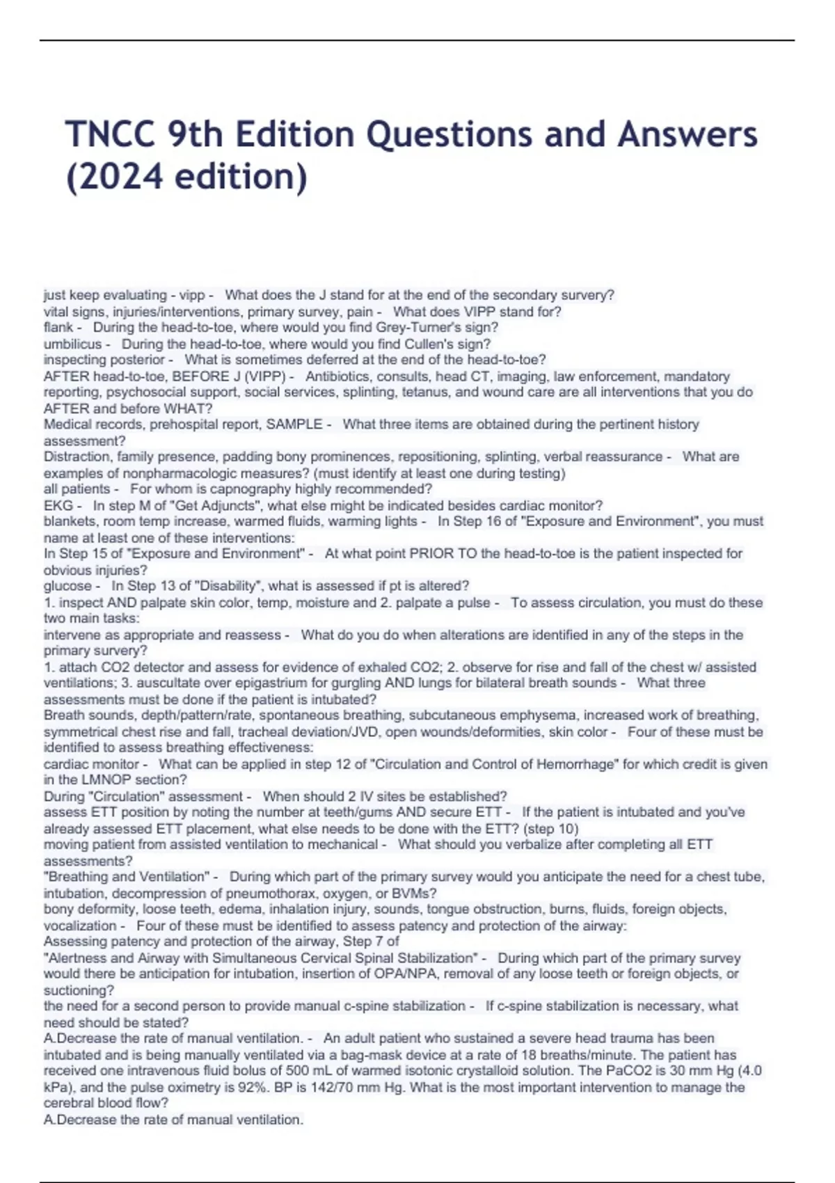 TNCC 9th Edition Questions and Answers (2024 edition) - TNCC 9th ...