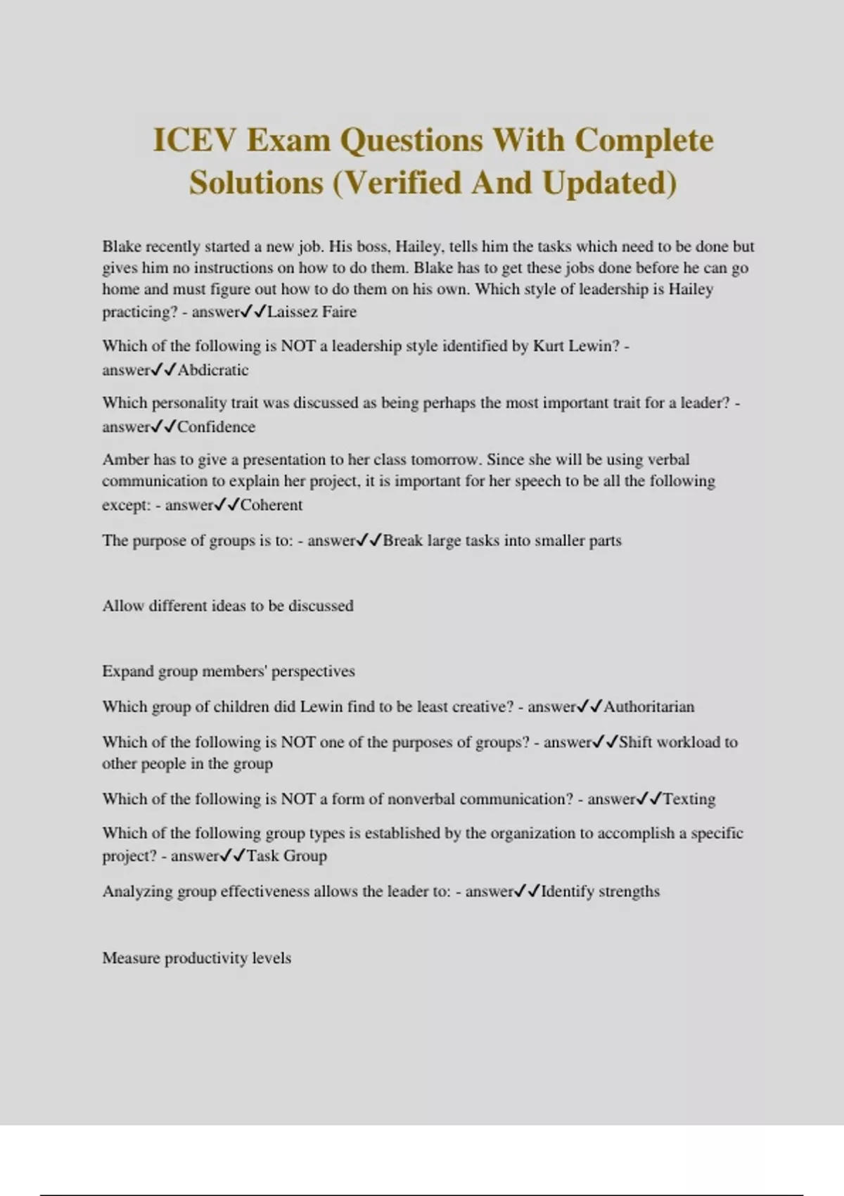 ICEV Exam Questions With Complete Solutions (Verified And Updated ...