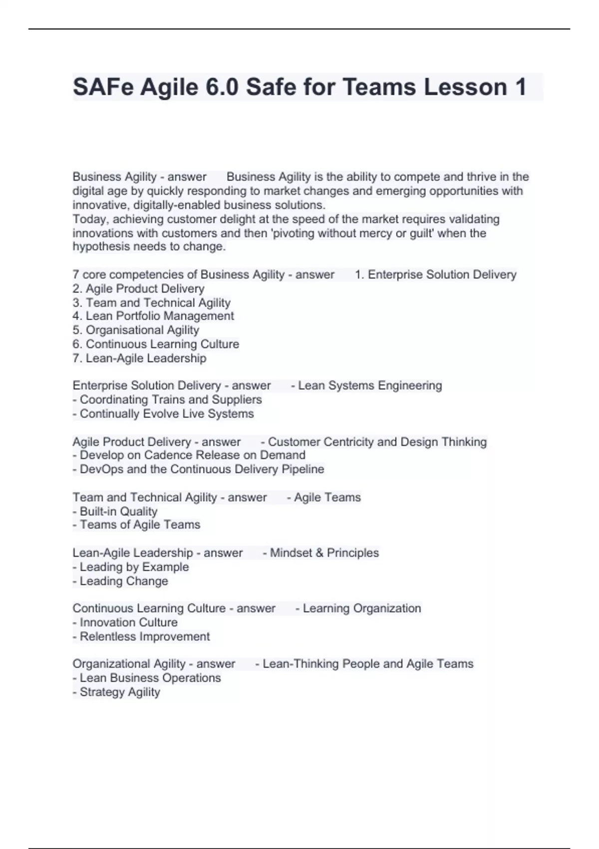 Safe Agile 6 0 Safe For Teams Lesson 1 Questions And Answers 2024 Safe Agile Stuvia Us