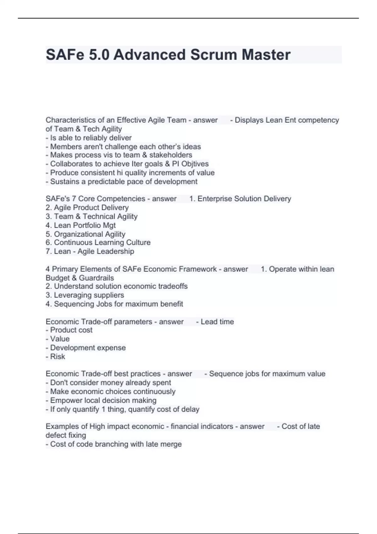 Safe 5 0 Advanced Scrum Master Questions And Answers 100 Correct Safe Agile Stuvia Us