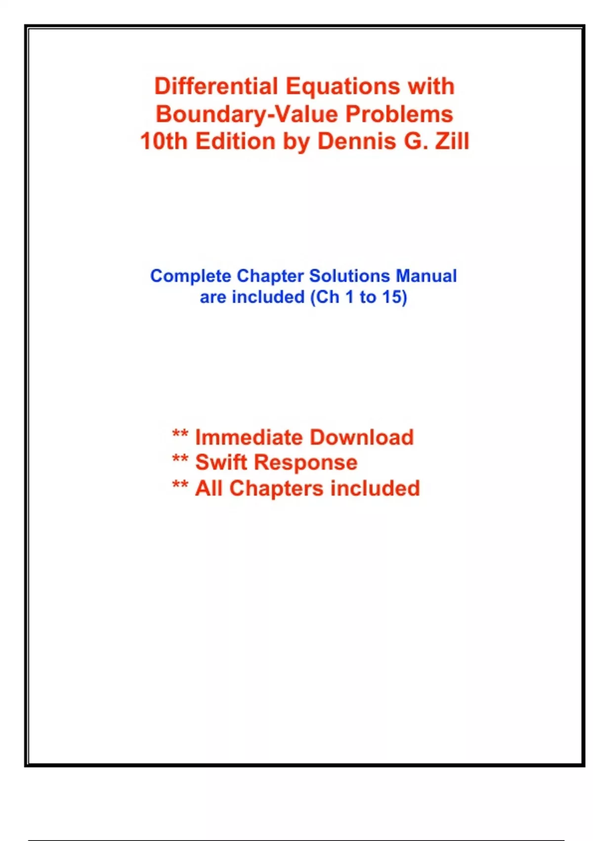 Solutions for Differential Equations with Boundary-Value Problems, 10th Edition Zill (All ...