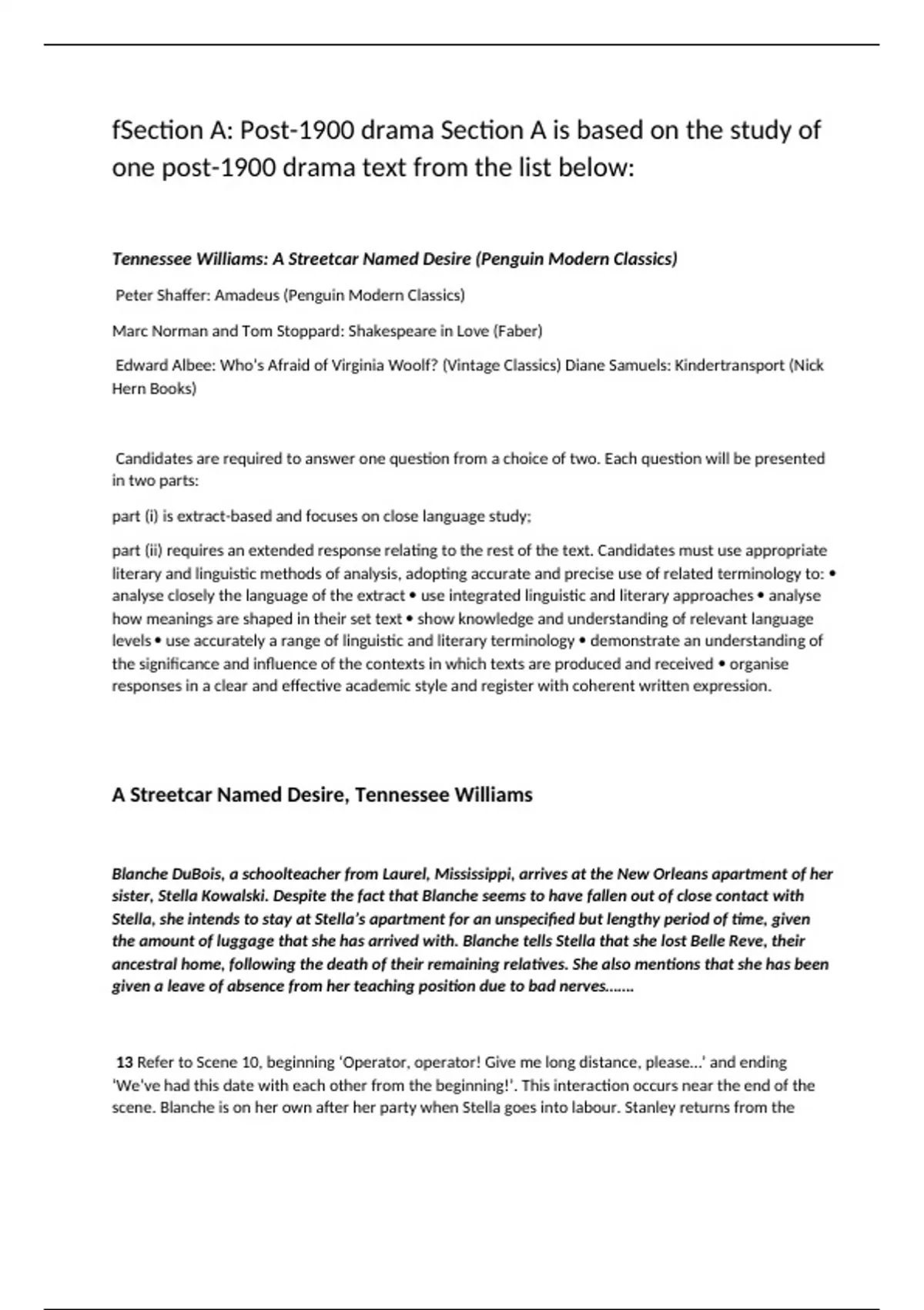 A* revision "A STREETCAR NAMED DESIRE" - AS Unit 1 - Prose and Drama - Stuvia UK