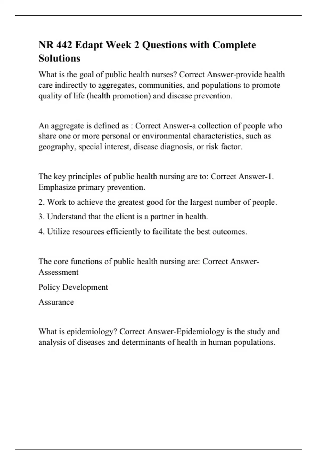 NR 442 Edapt Week 2 Questions with Complete Solutions - NR 442 - Stuvia US