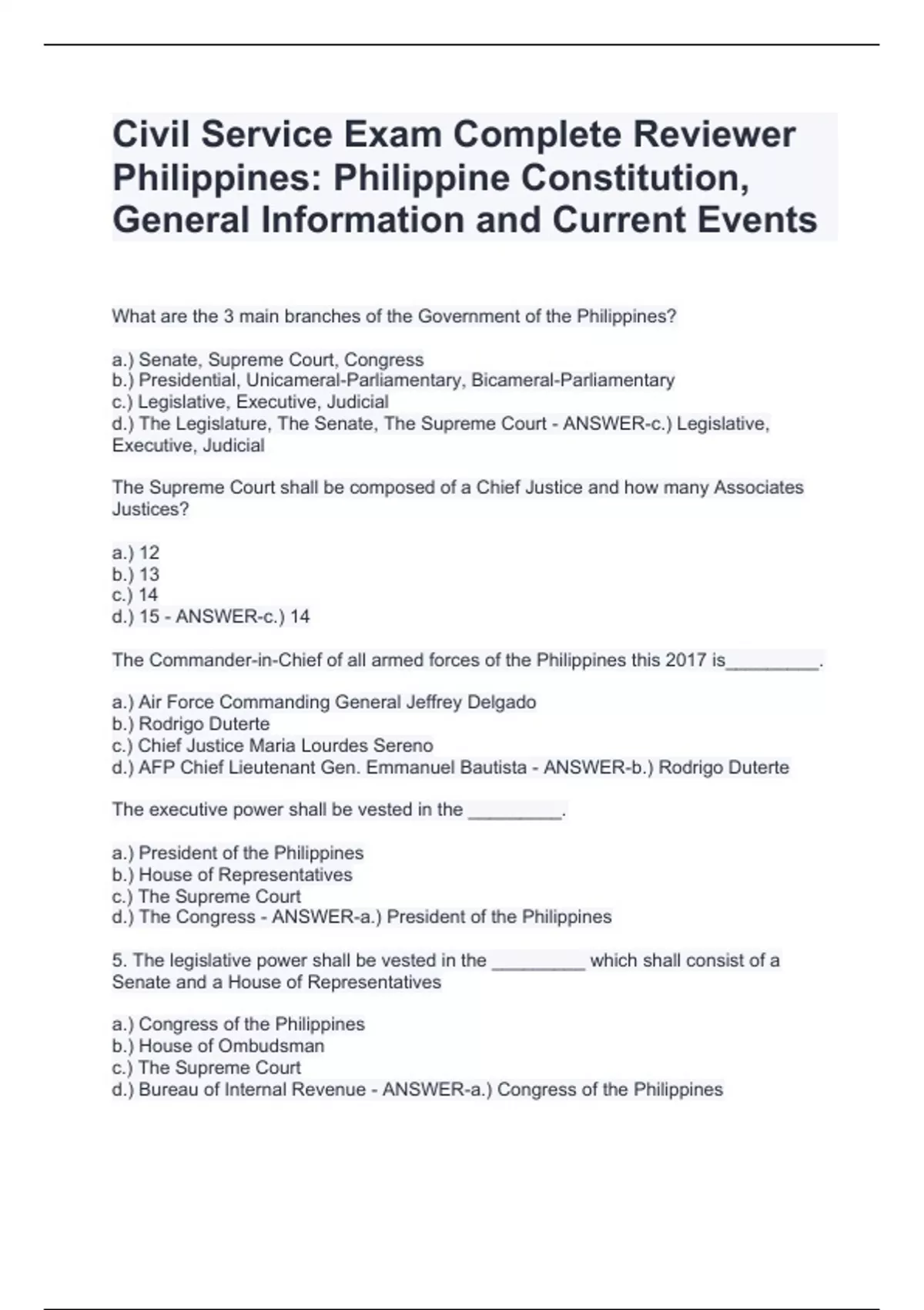 Civil Service Exam Complete Reviewer Philippines: Philippine ...