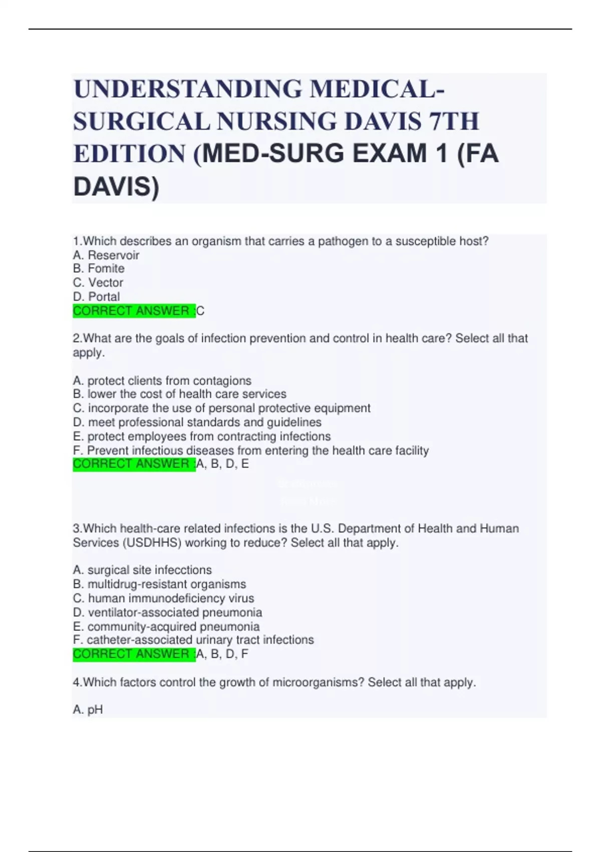 UNDERSTANDING MEDICAL- SURGICAL NURSING DAVIS 7TH EDITION (MED-SURG ...