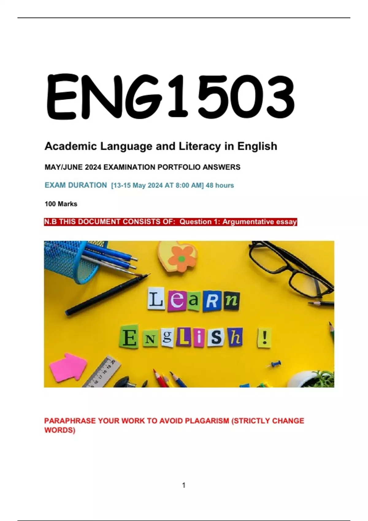 ENG1503 PORTFOLIO ANSWERS SEME 1 2024 - ENG1503 (ENG1503) - Stuvia SA