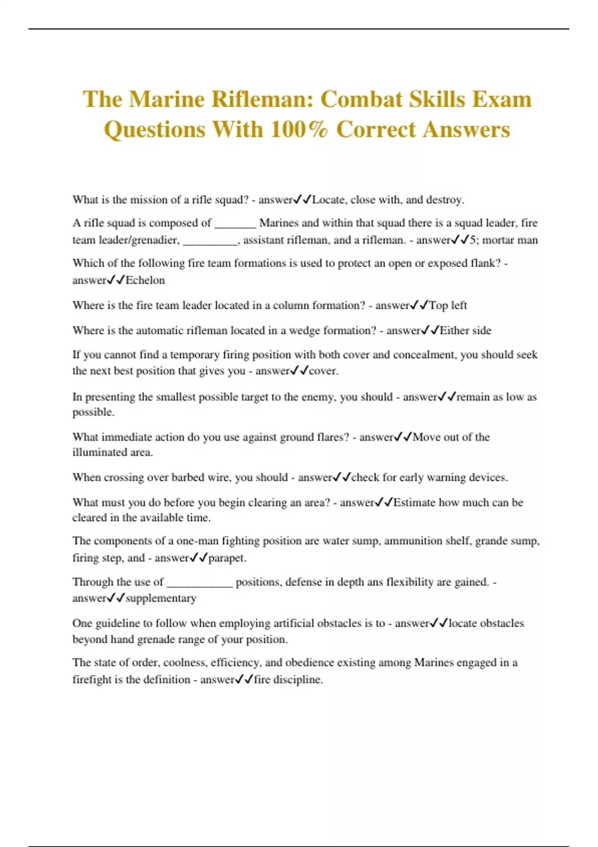The Marine Rifleman: Combat Skills Exam Questions With 100% Correct ...