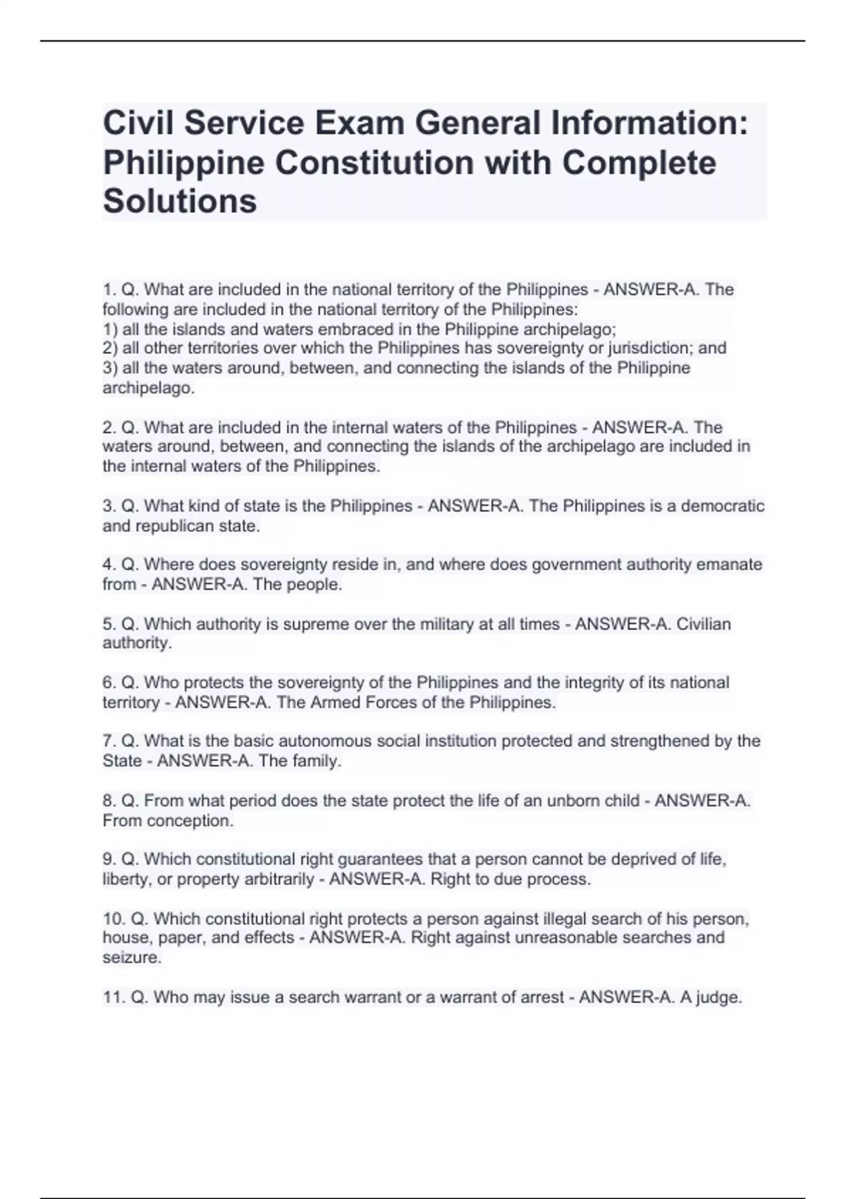 Civil Service Exam General Information: Philippine Constitution with ...