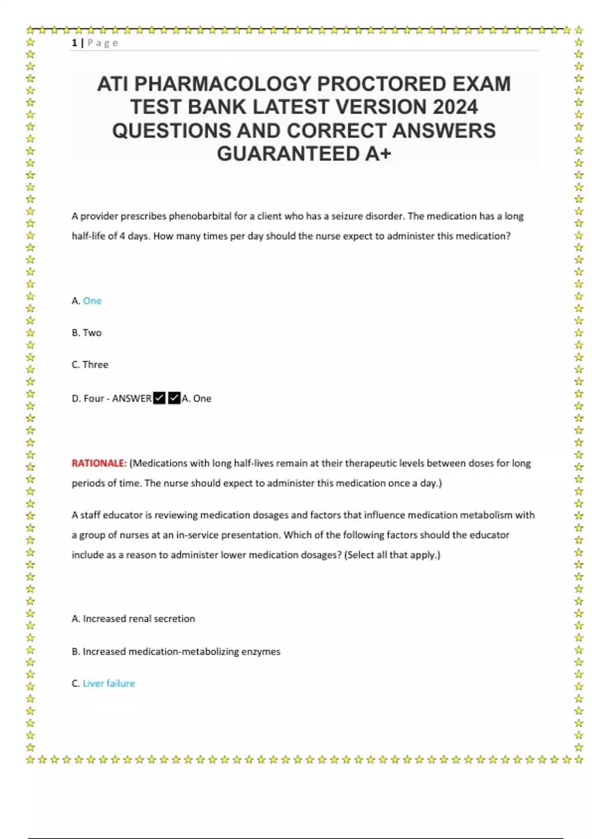 ATI PHARMACOLOGY PROCTORED EXAM TEST BANK LATEST VERSION 2024 QUESTIONS ...