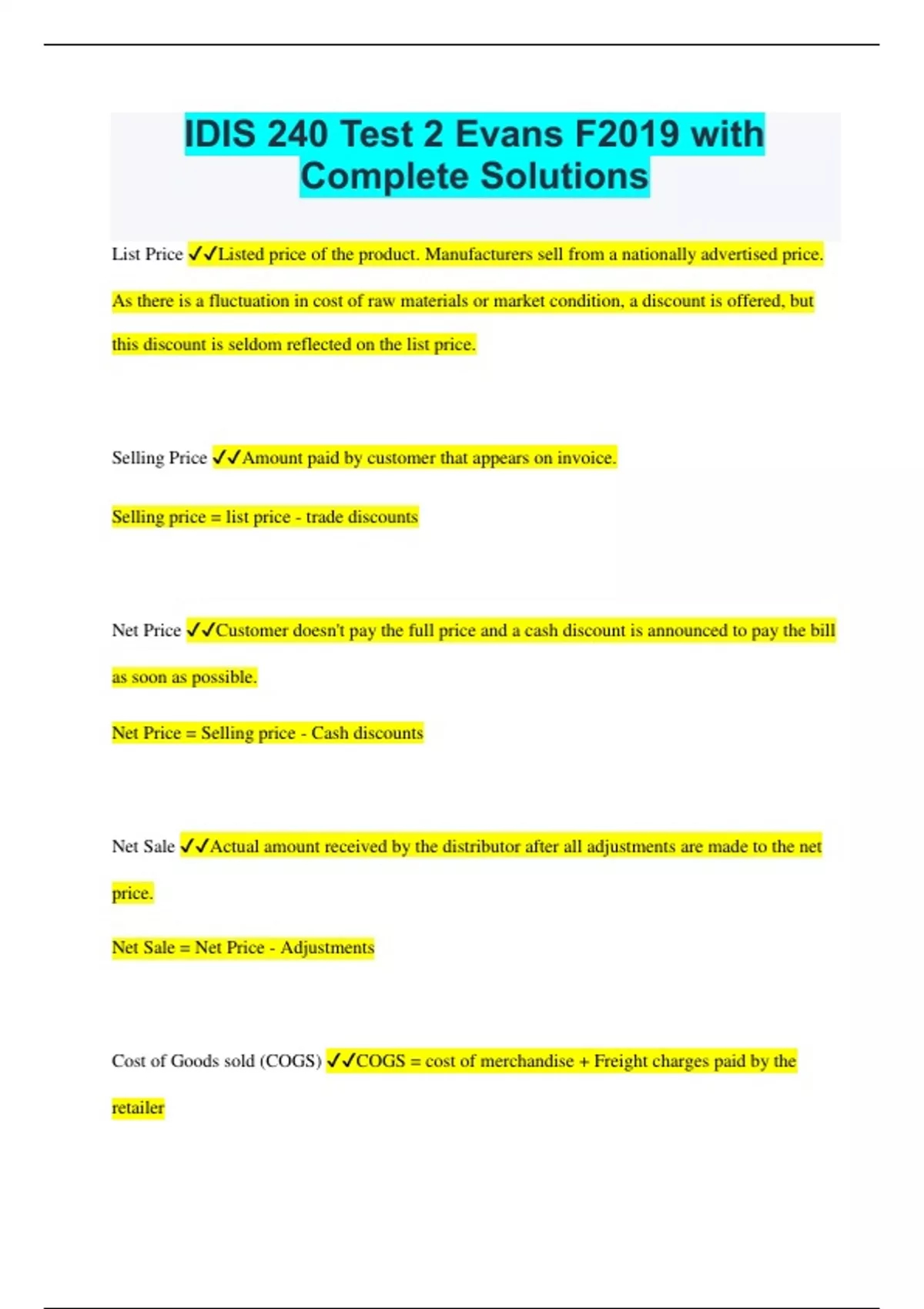 IDIS 240 Bundled Exams Questions and Answers Latest Versions (2024/2025 ...