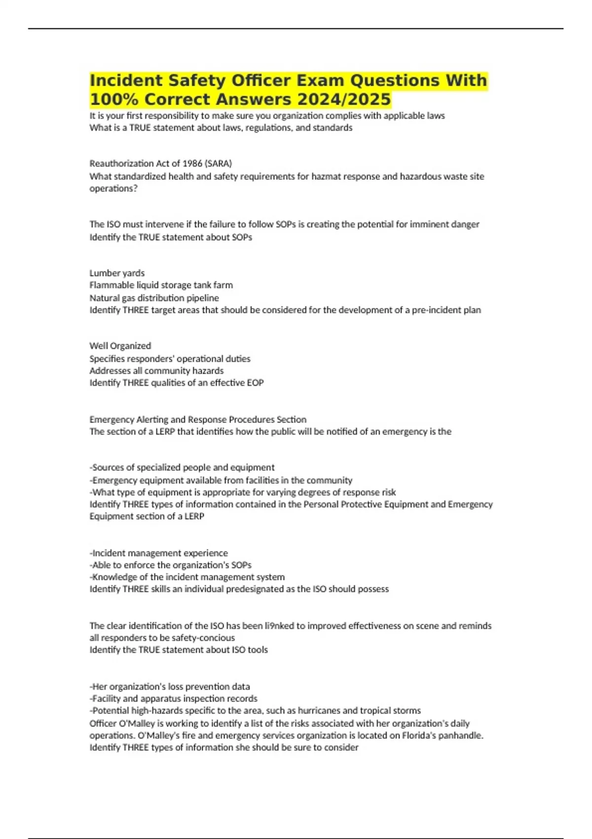 Incident Safety Officer Exam Questions With 100% Correct Answers 2024/ ...