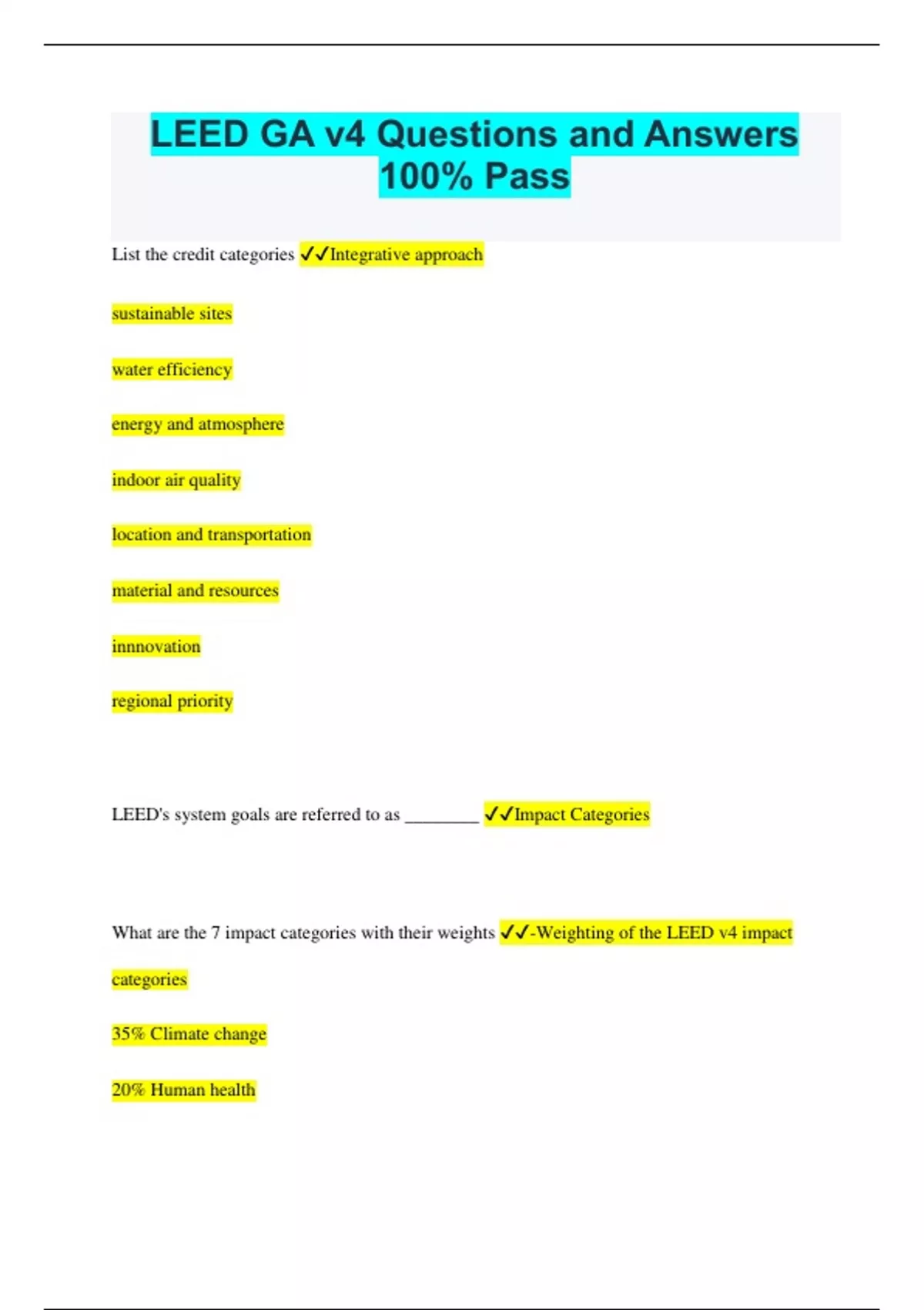 LEED Green Associate Bundled Exams Questions and Answers Latest ...