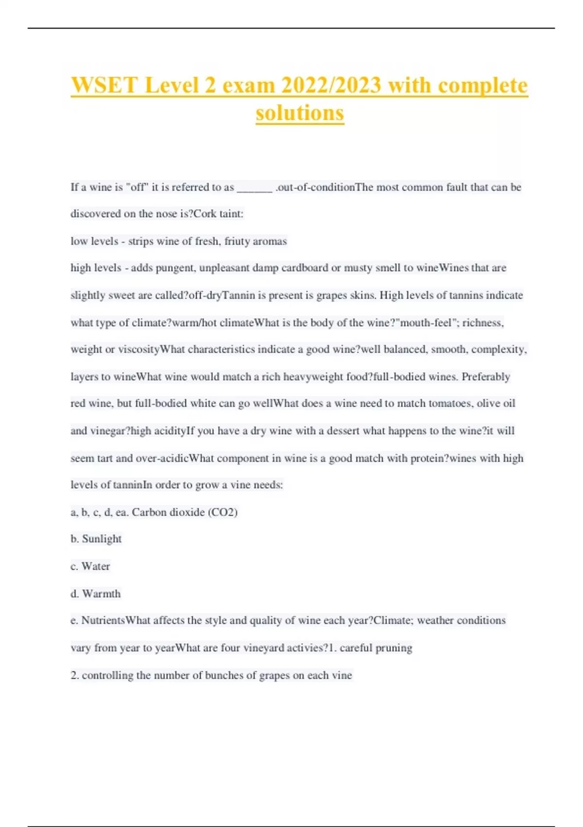 WSET Level 2 exam 2022/2023 with complete solutions - WSET Level 2 - Stuvia US