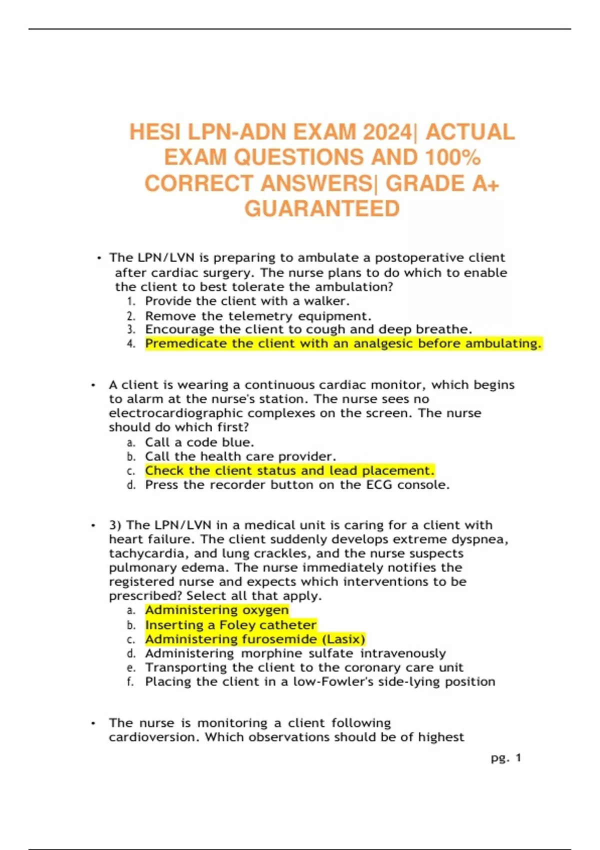 HESI LPN-ADN EXAM 2024| ACTUAL EXAM QUESTIONS AND 100% CORRECT ANSWERS ...