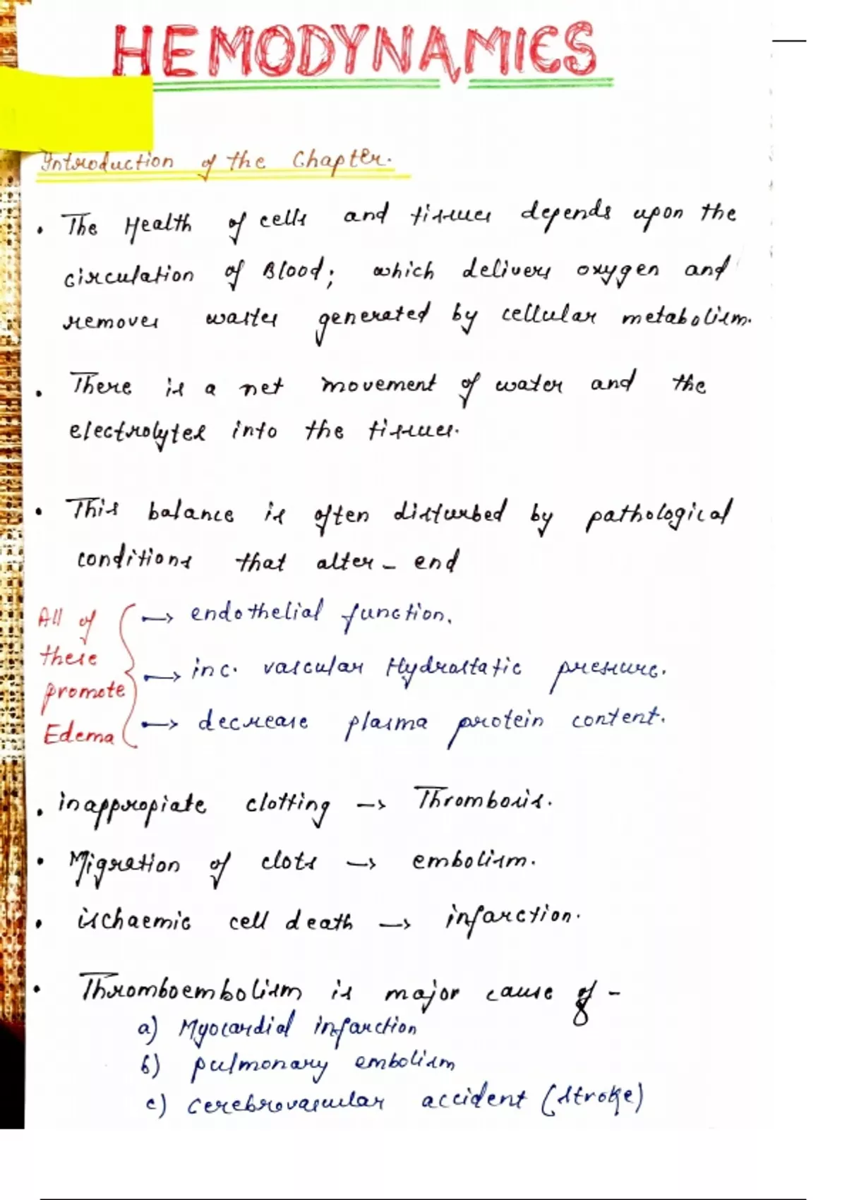 Hemodynamics pathology handwritten notes - MBS15205 - Stuvia US