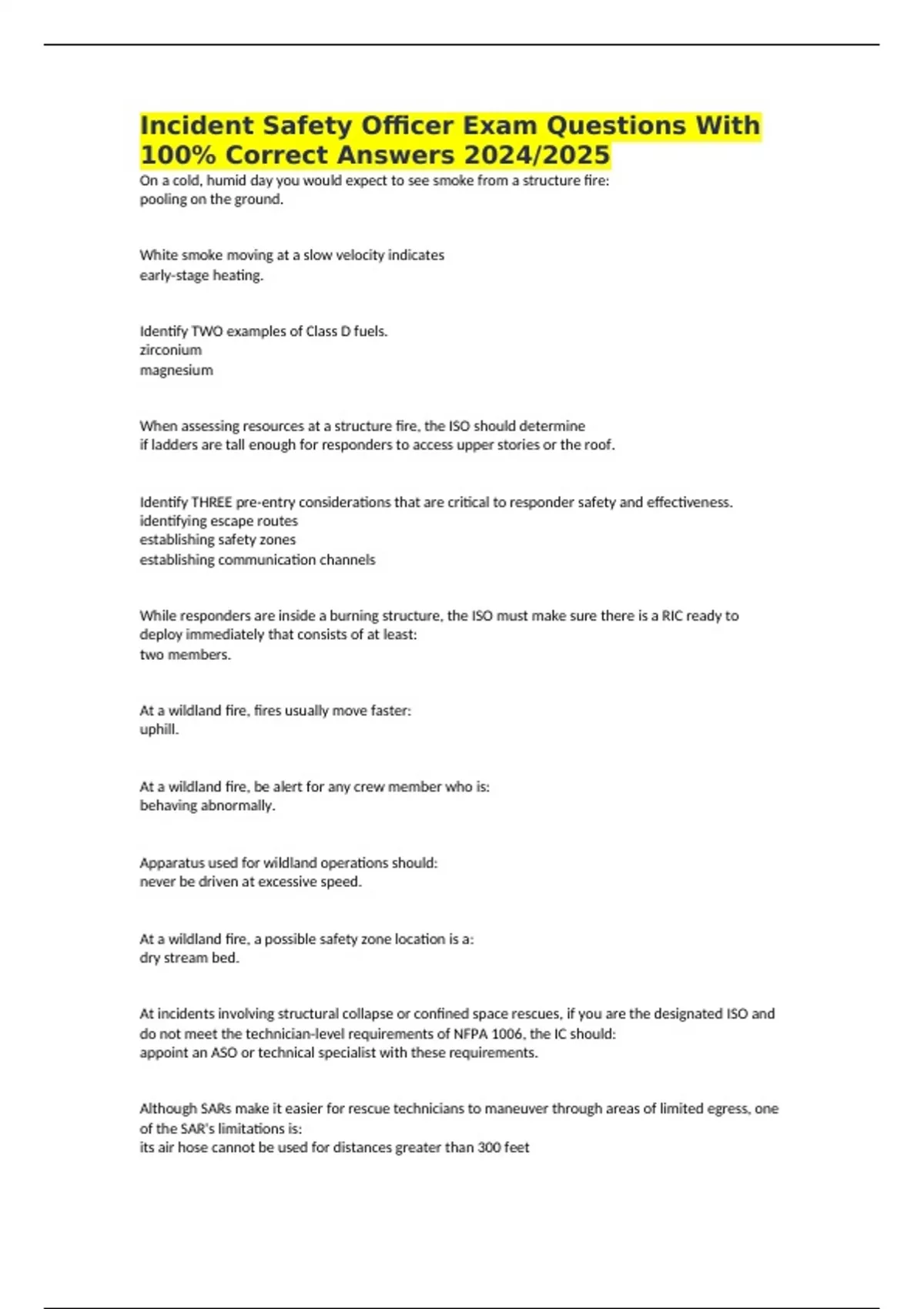 Incident Safety Officer Exam Questions With 100% Correct Answers 2024/ ...