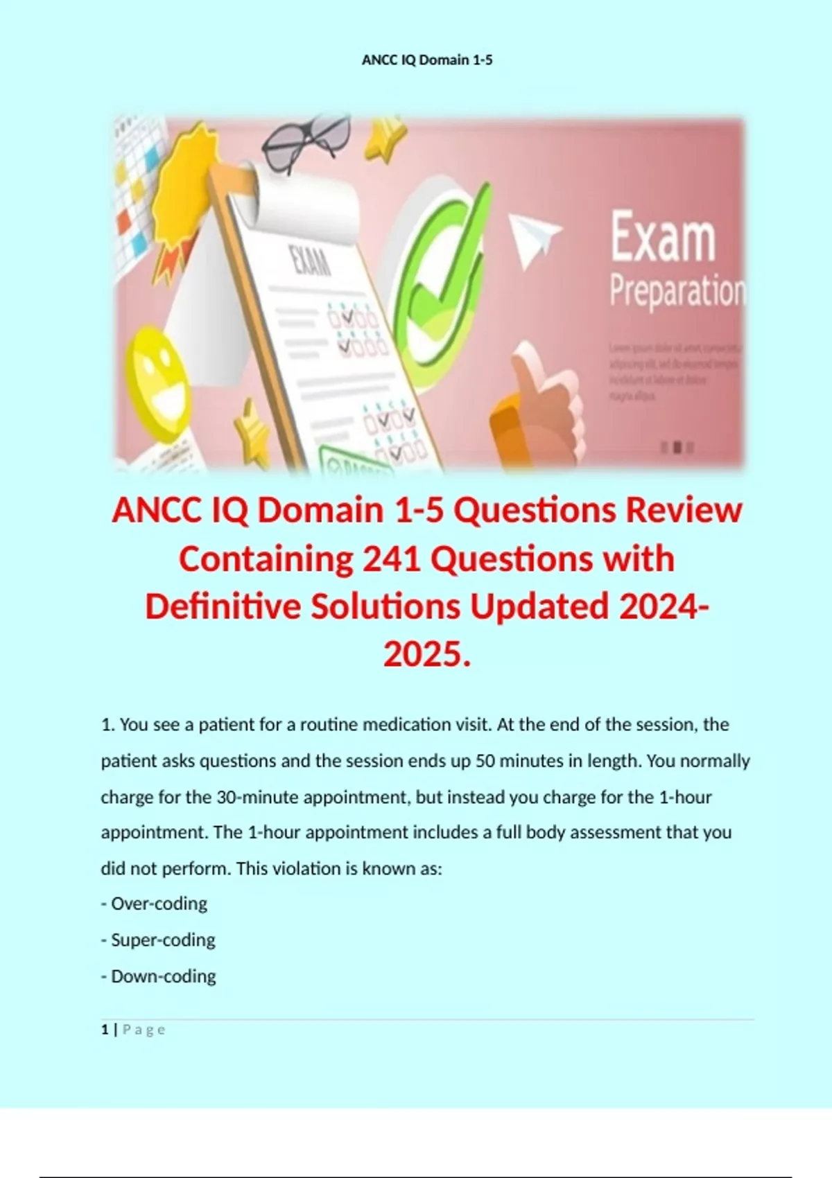ANCC IQ Domain 1-5 Questions Review Containing 241 Questions with ...
