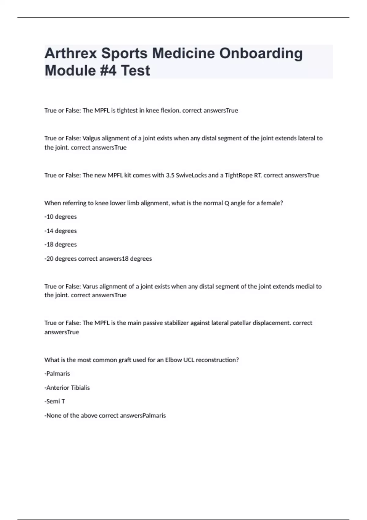 Arthrex Sports Medicine Onboarding Module #4 Test 2024 with complete ...