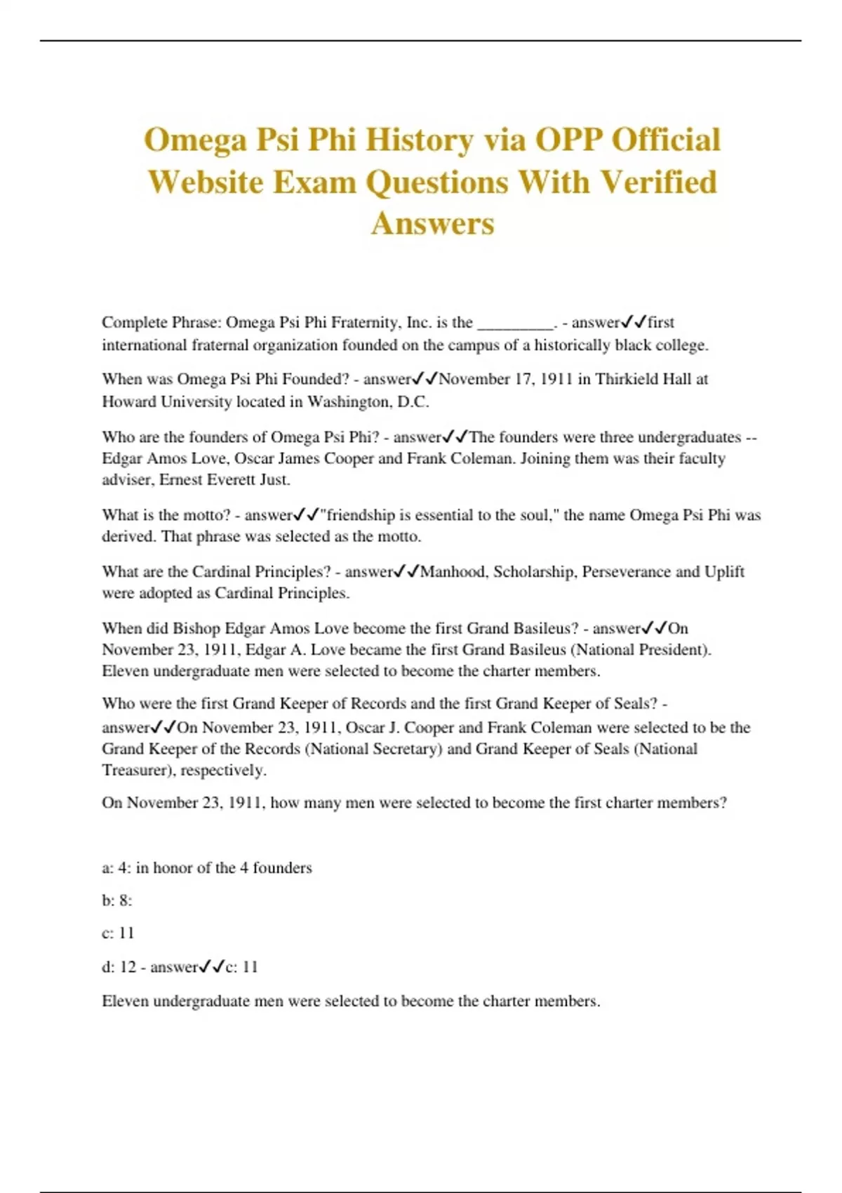 Omega Psi Phi History via OPP Official Website Exam Questions With ...