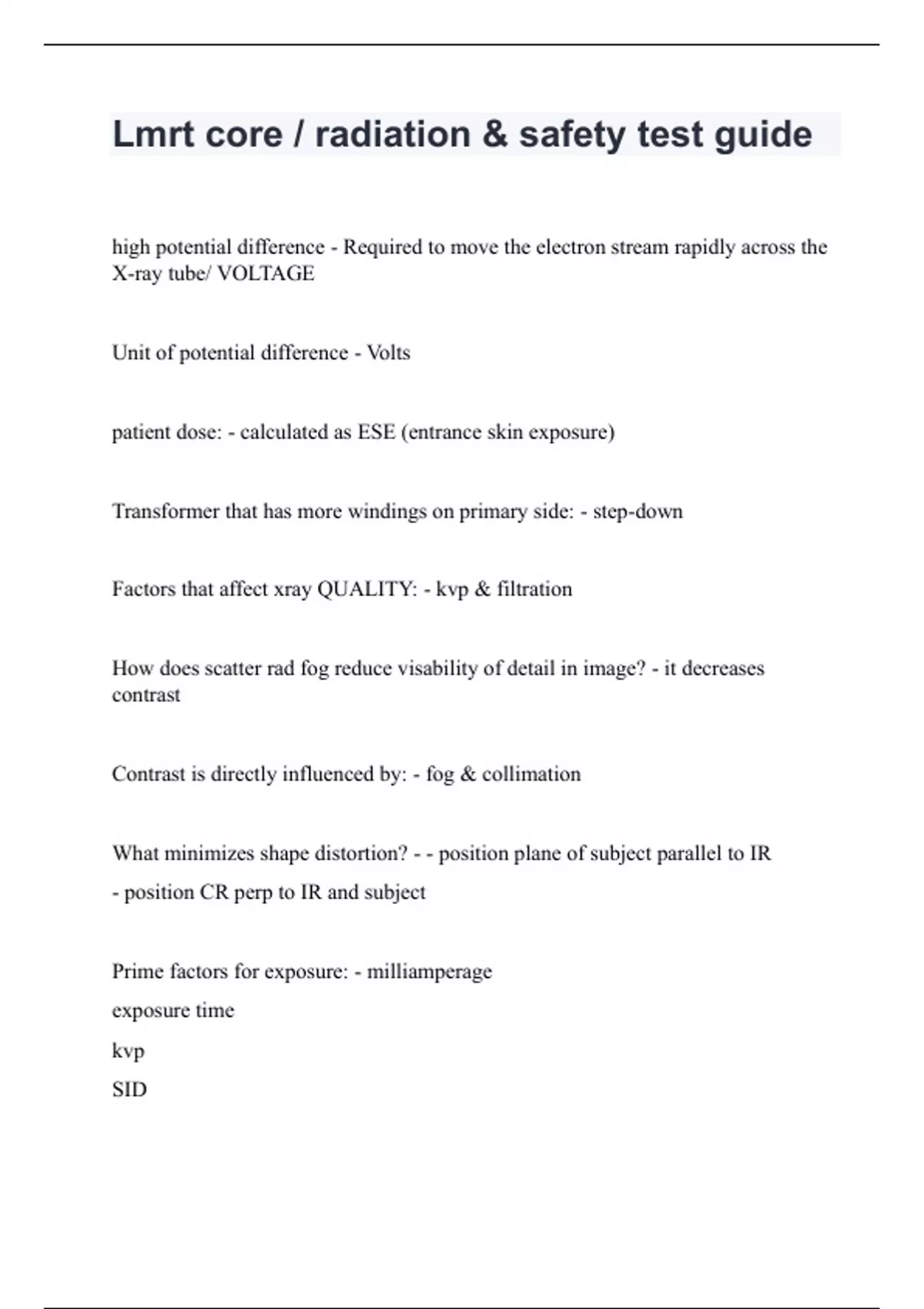 Lmrt core / radiation & safety test guide - Lmrt - Stuvia US