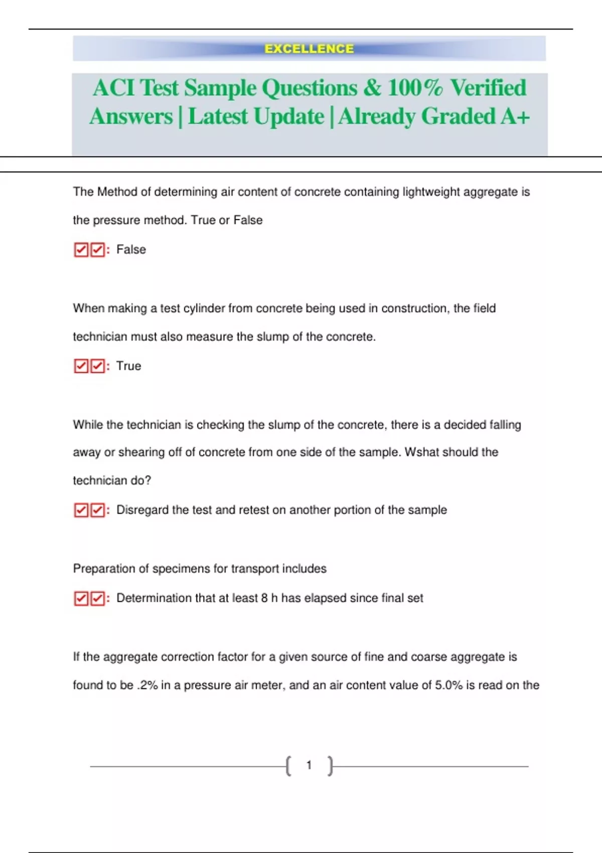 ACI Test Sample Questions & 100% Verified Answers | Latest Update ...