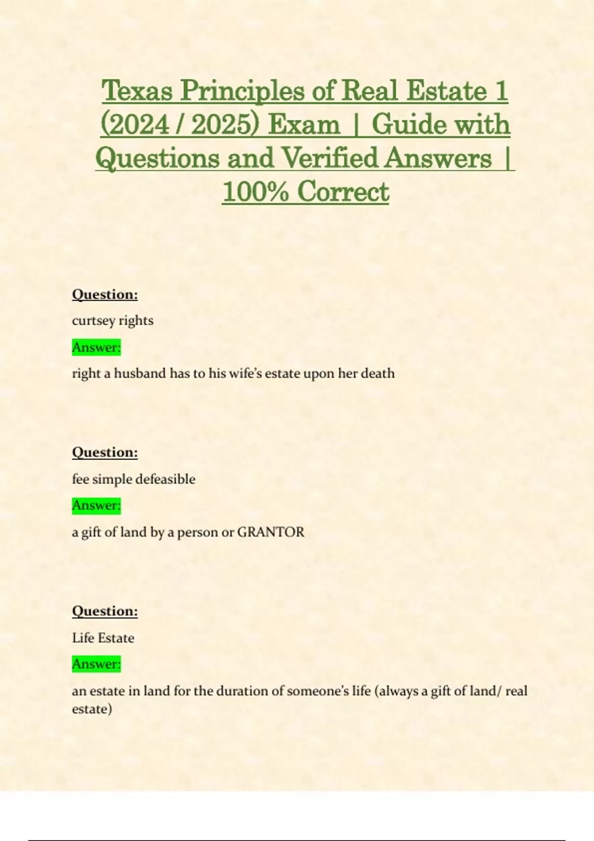 Texas Principles of Real Estate 1 (2024 / 2025) Exam | Guide with ...