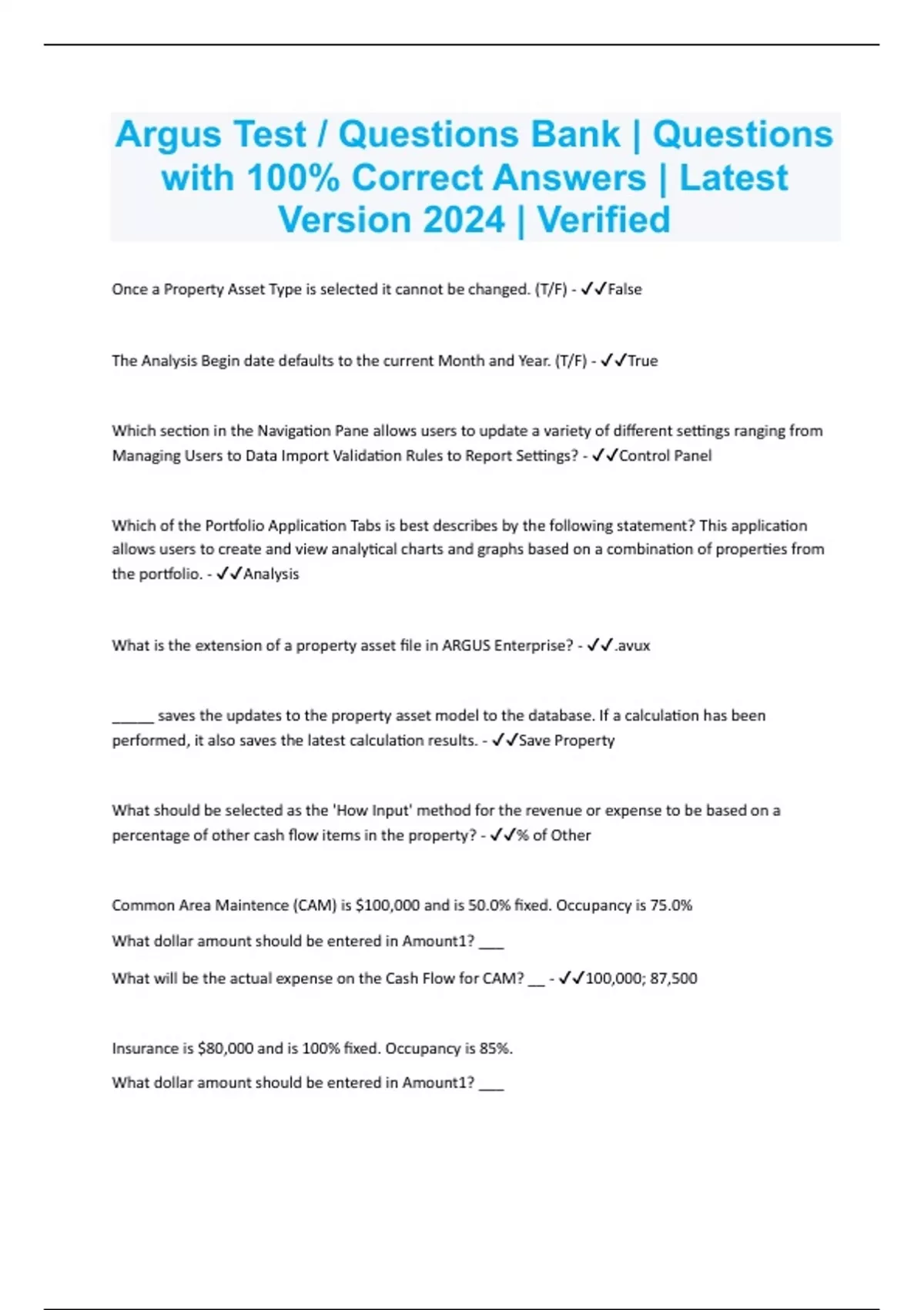 Argus Test / Questions Bank | Questions with 100% Correct Answers ...