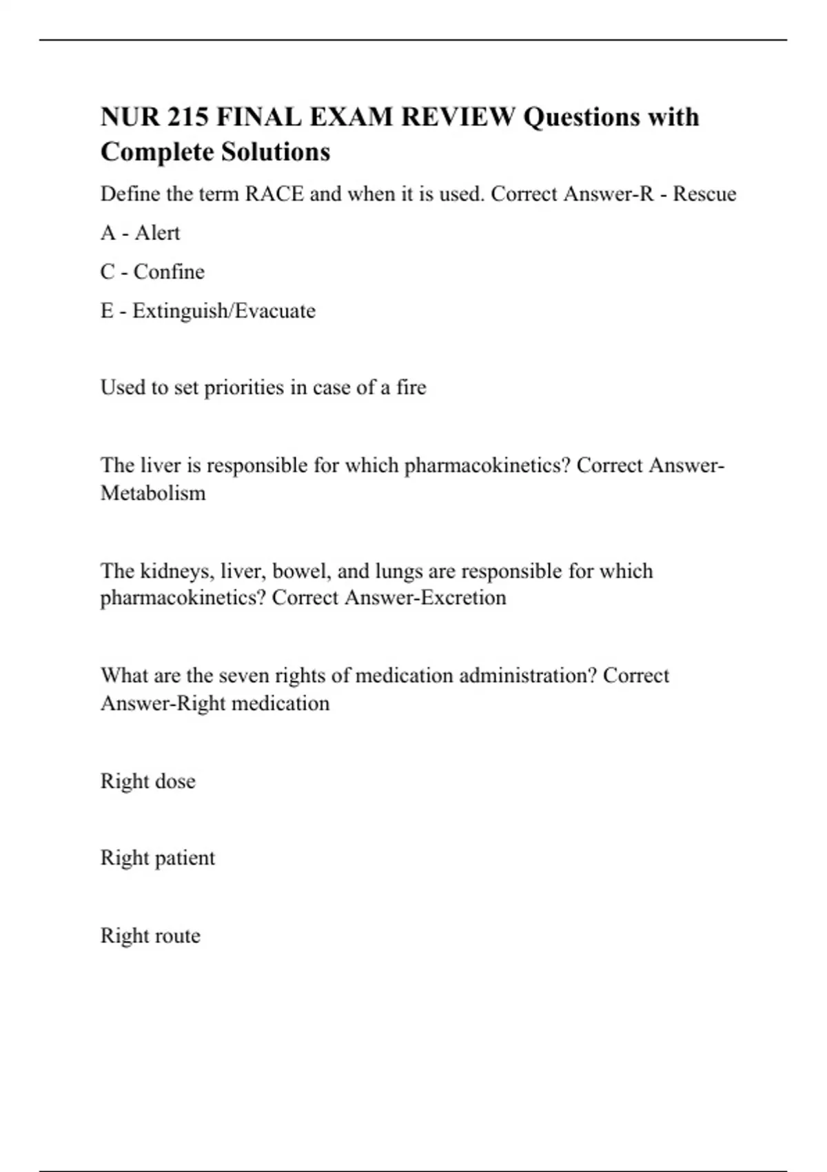 NUR 215 FINAL EXAM REVIEW Questions with Complete Solutions - NUR 215 ...