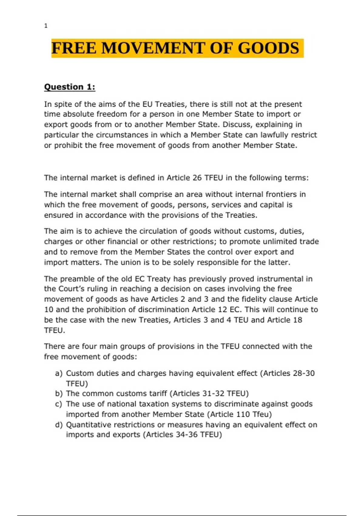 FREE MOVEMENT OF GOODS 2024 - FREE MOVEMENT OF GOODS - Stuvia US