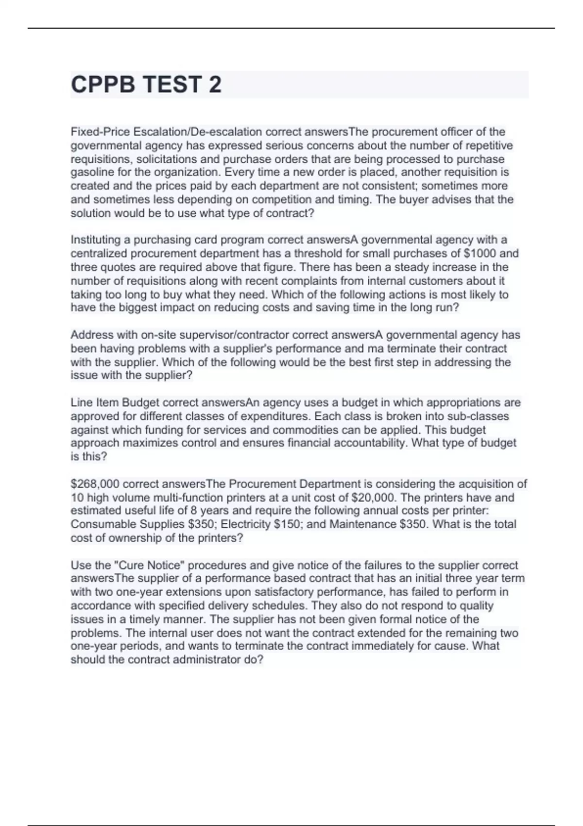 CPPB TEST 2 with perfect answers 2024 - CPPBj - Stuvia US